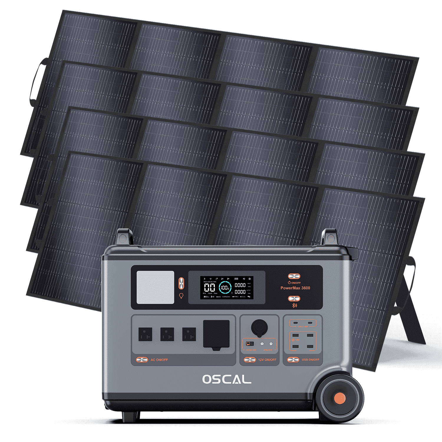 OSCAL PowerMax 3600 Solar Generator with 4×400W Panels, 3600Wh Portable ...