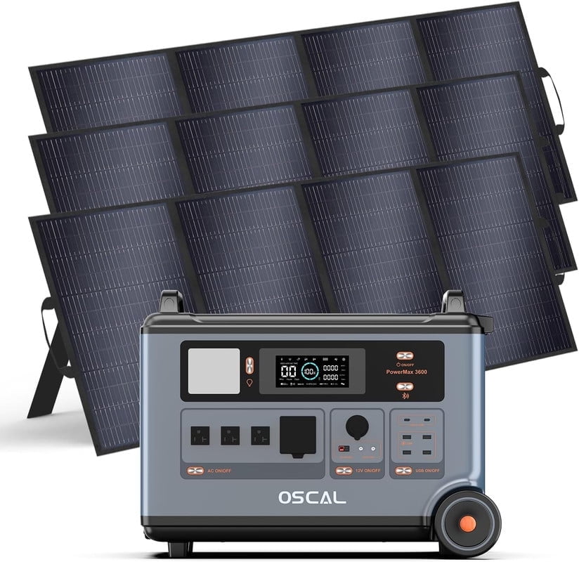 OSCAL PowerMax 3600 Solar Generator with 3x400W Panels, 3456Wh Capacity ...