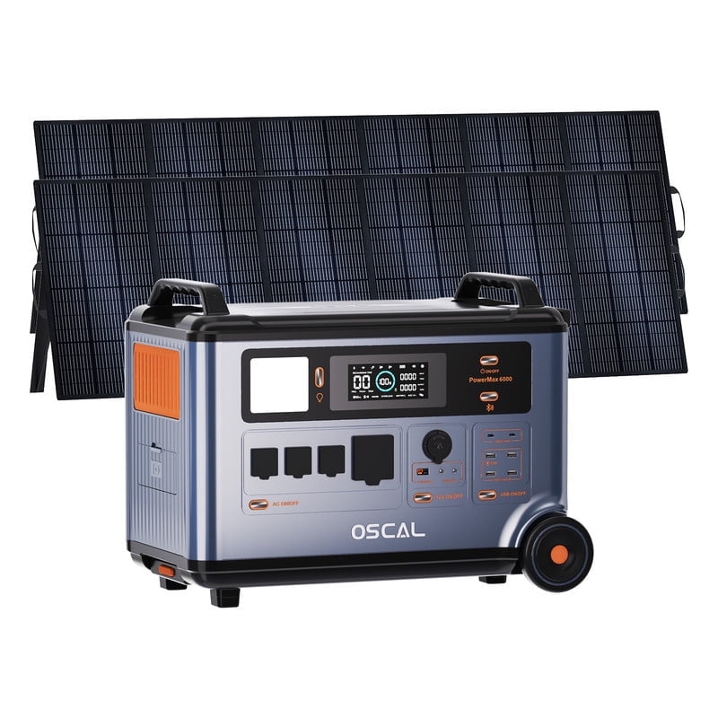 OSCAL PowerMax 6000 Solar Generator with 2x500W Panels, 3600Wh/6000W ...