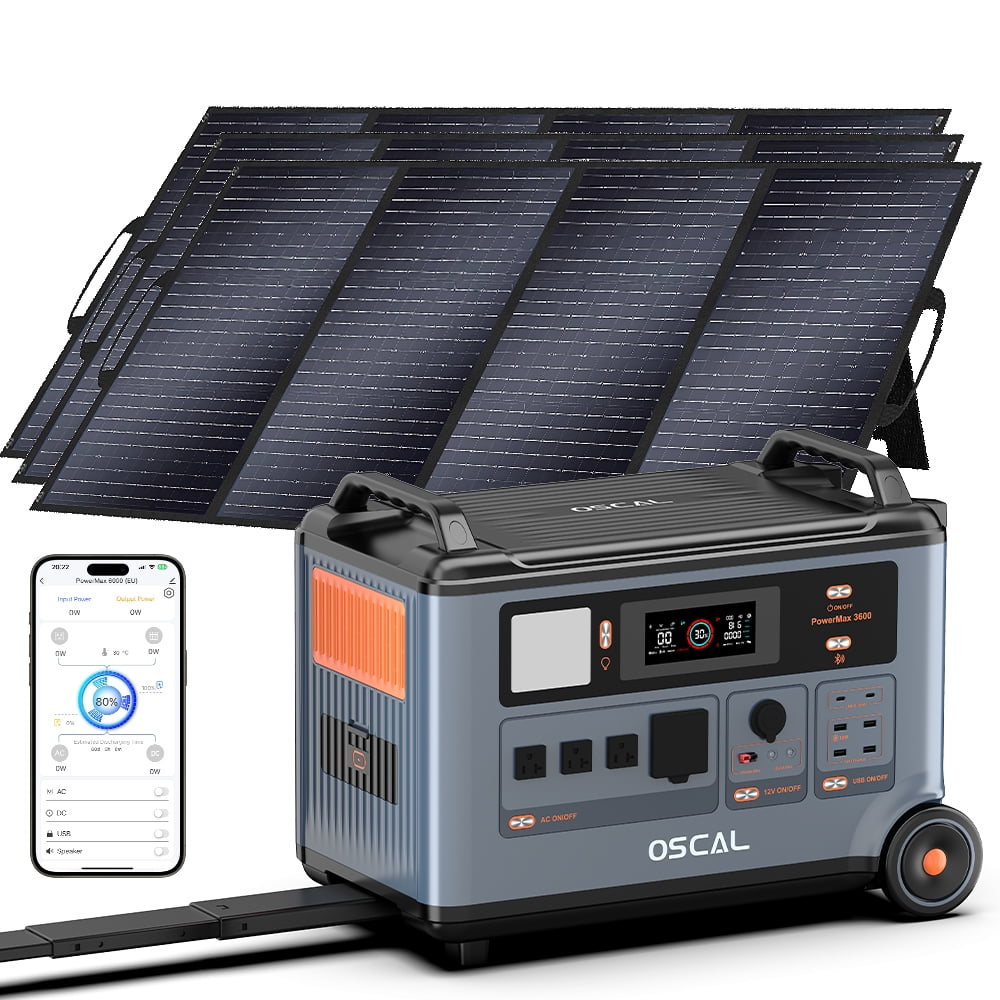 OSCAL PowerMax 6000 Solar Generator 3600Wh with 3x200W Panels, 6000W ...