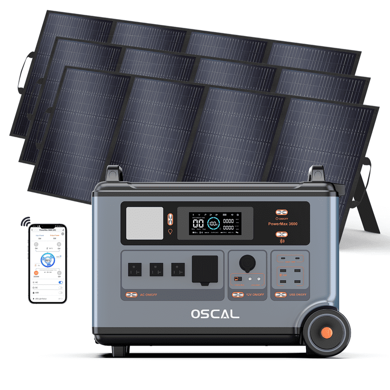 OSCAL PowerMax 6000 Solar Generator with 3x400W Panels, 3600Wh ...