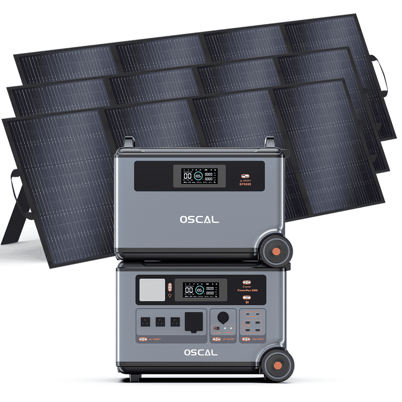 OSCAL PowerMax 6000 Solar Generator Kit with BP3600 Battery & 3x400W ...