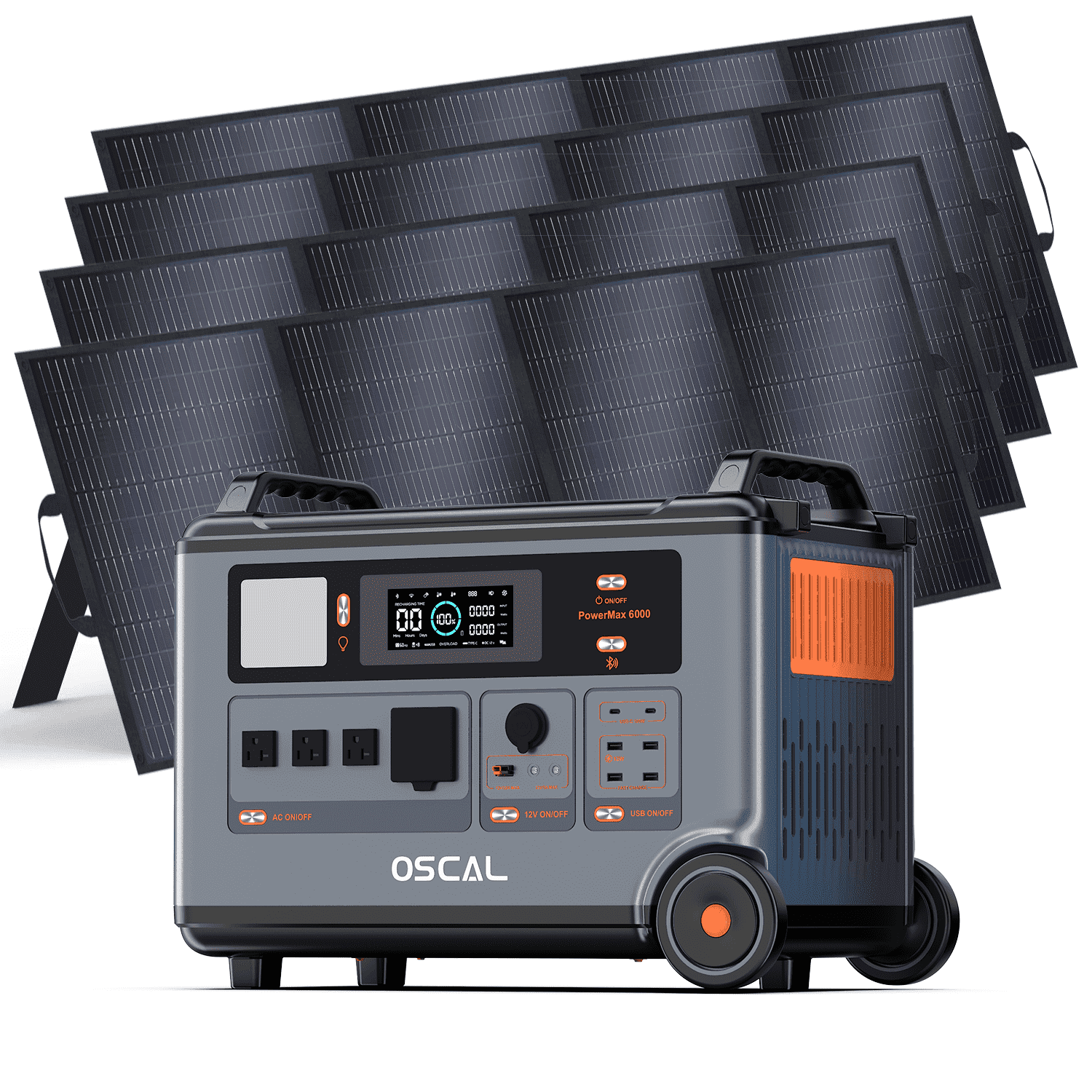 OSCAL PowerMax 6000 Solar Generator with 4x400W Panels, 6000W 120V/240V ...