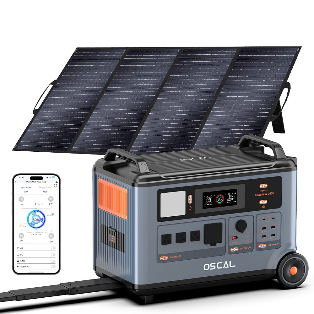 OSCAL PowerMax 6000 Power Station with 200W Solar Panel , LiFePO₄ ...