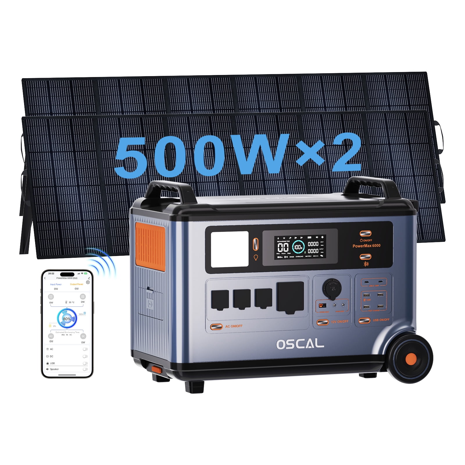 OSCAL Promax6000 6000W Solar Generator with 2x500W Panels 3600WH ...