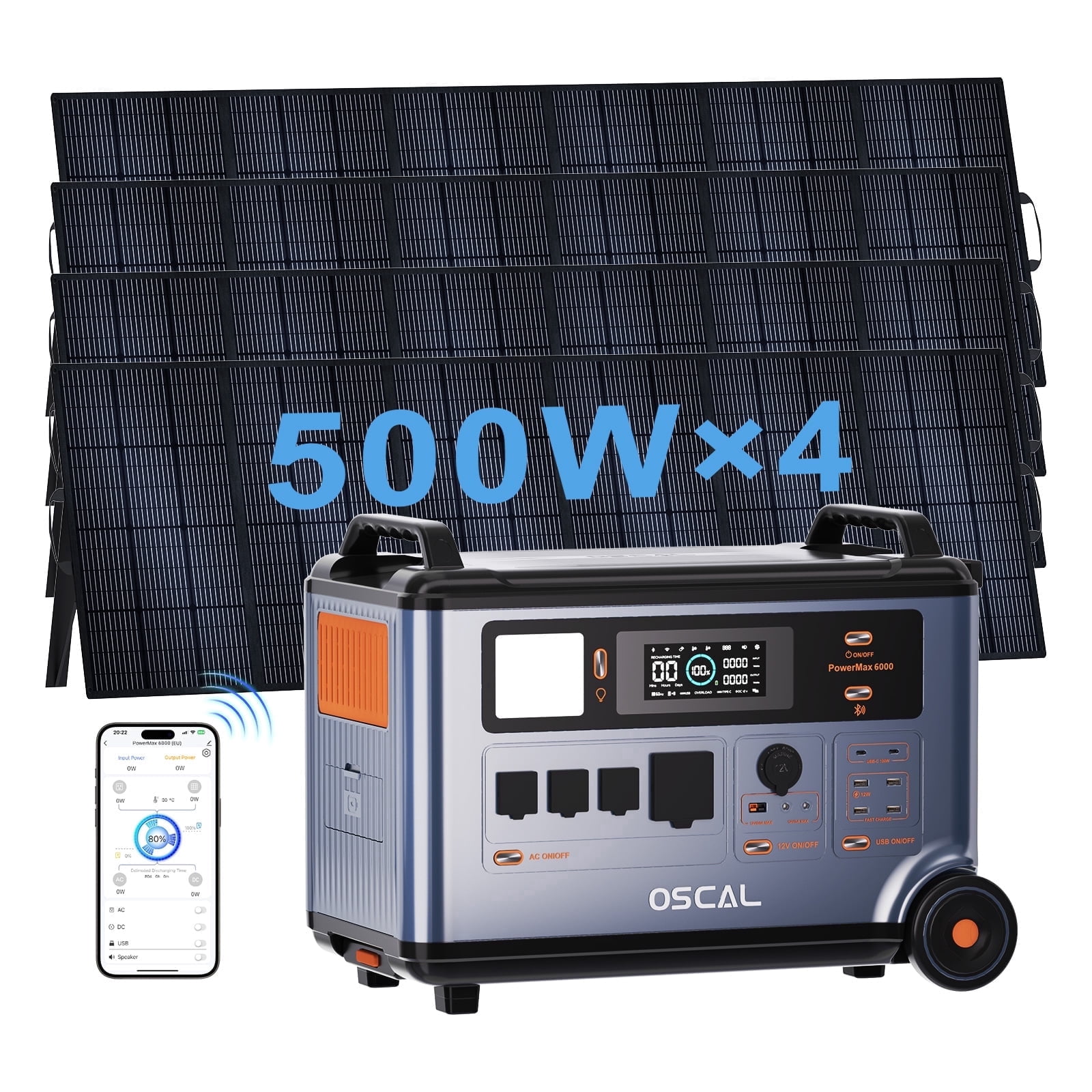 OSCAL Promax6000 6000W Solar Generator with 4x500W Panels 3600WH ...