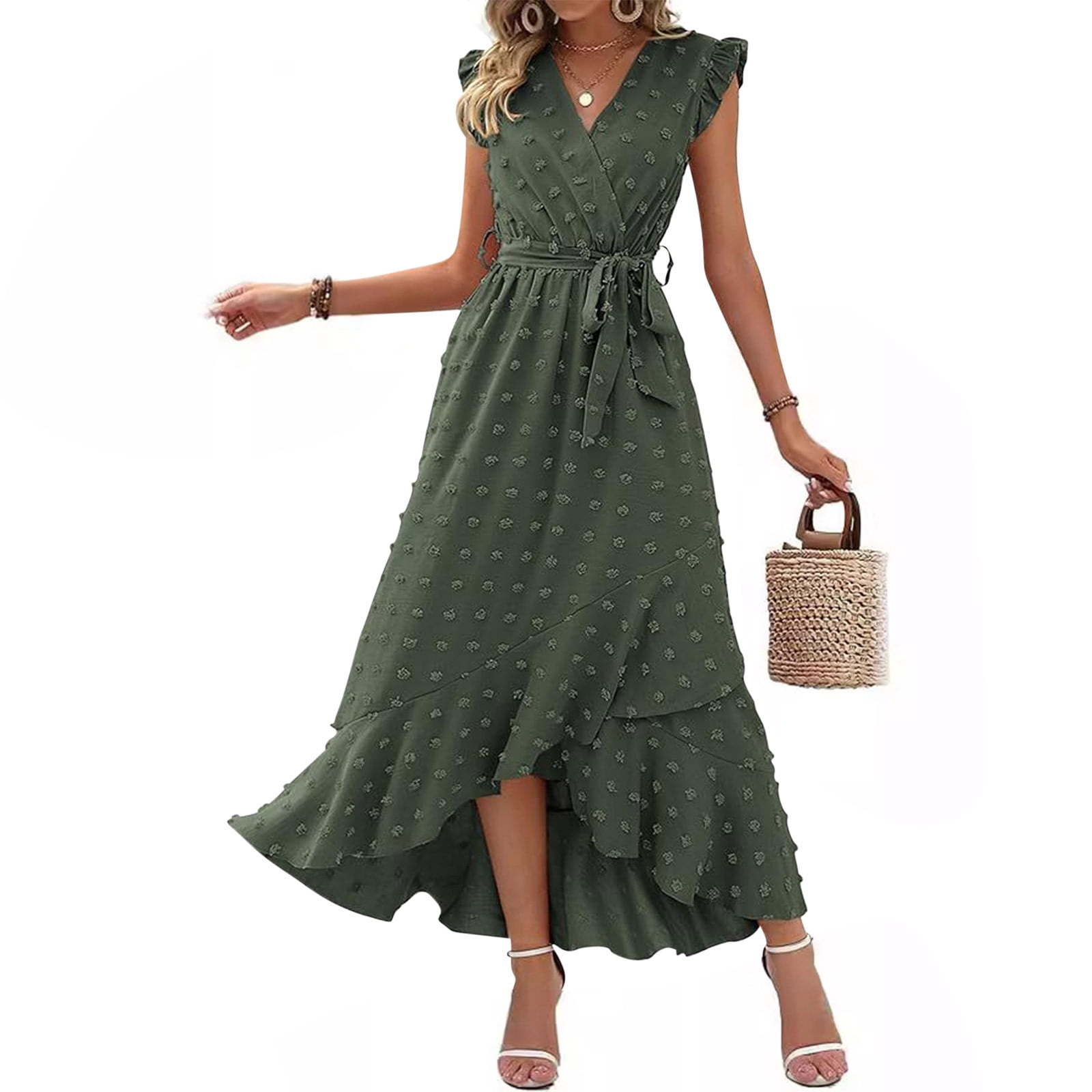 OSFVNOXV Formal Dresses for Women Ruffle Maxi Dress Puffy Floral ...