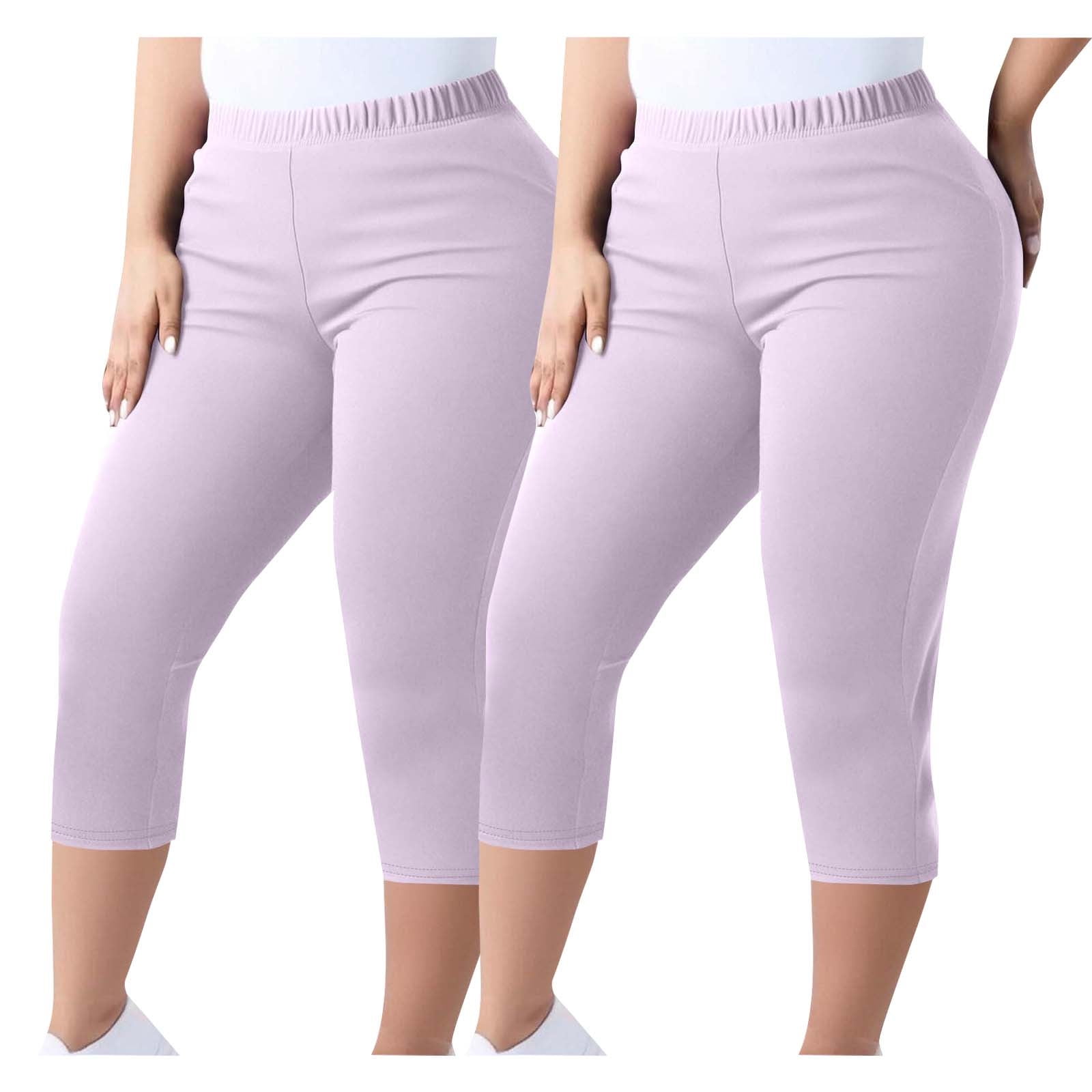 OSFVNOXV Plus Size Capris for Women,2 Pack Stretch Knee Length Yoga ...