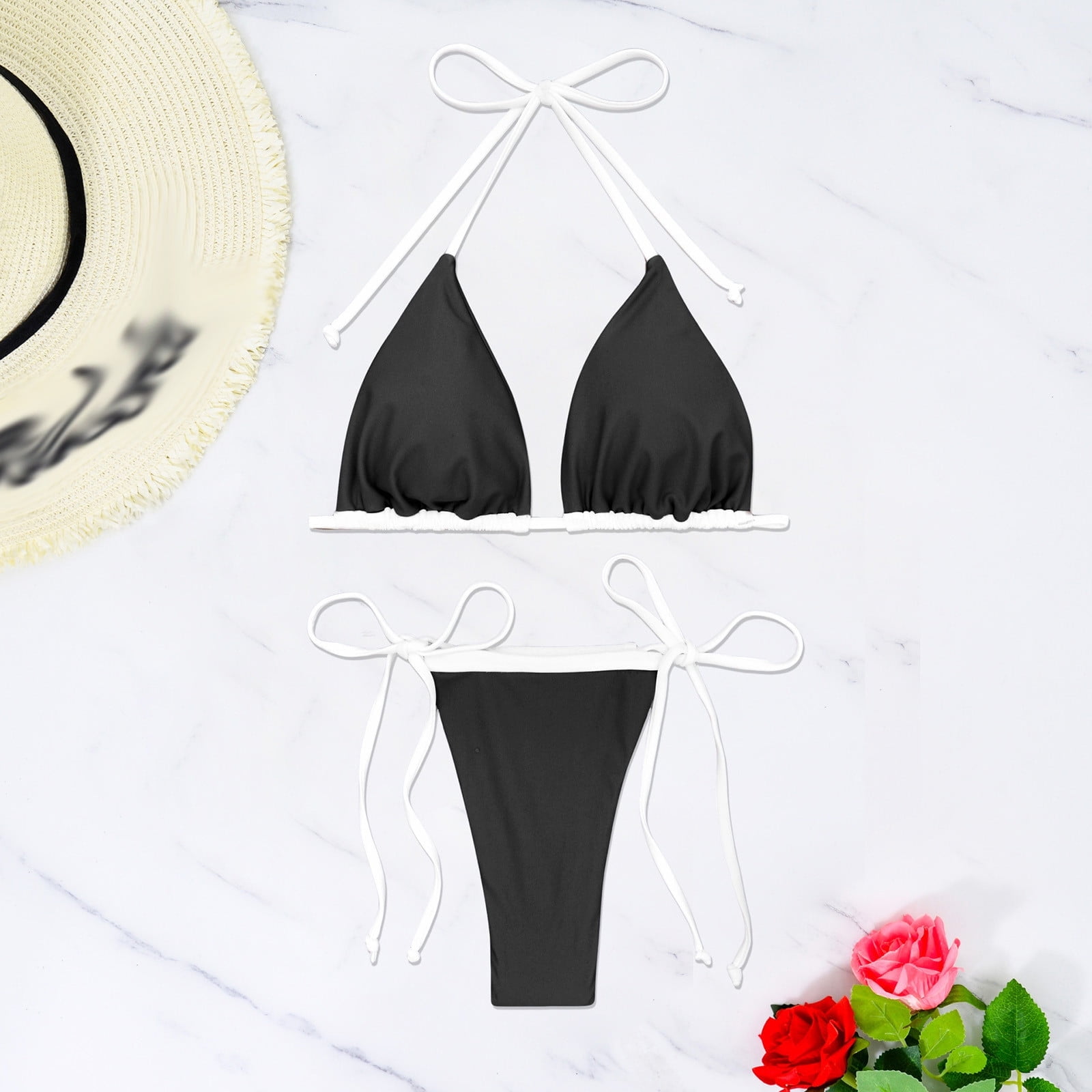 OSFVNOXV Triangle Bikini Sets for Women Halter Neck Small Cups Tie Back ...