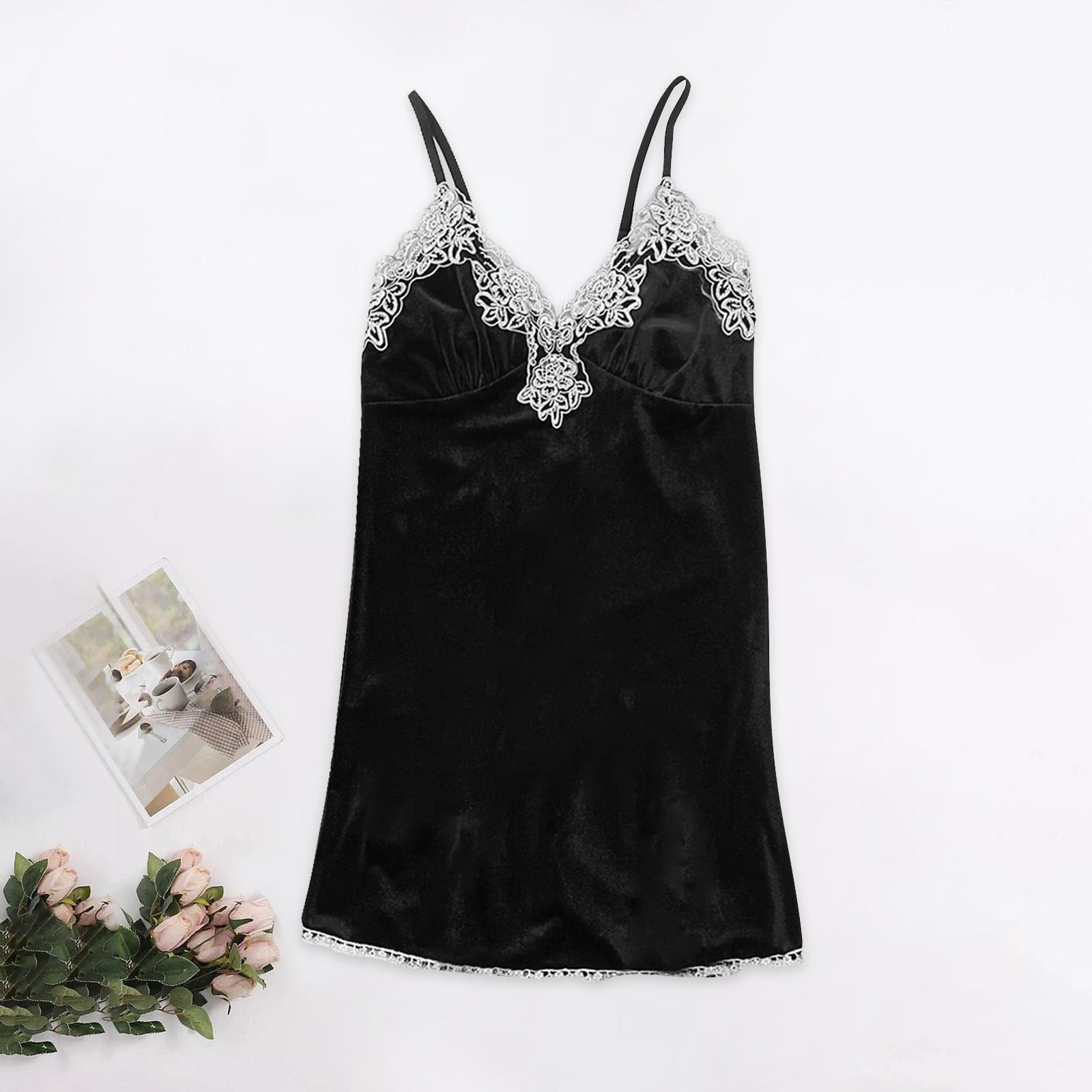 OSFVNOXV Velvet Chemise Nightgown for Petite Women Lace Camisole Slim ...