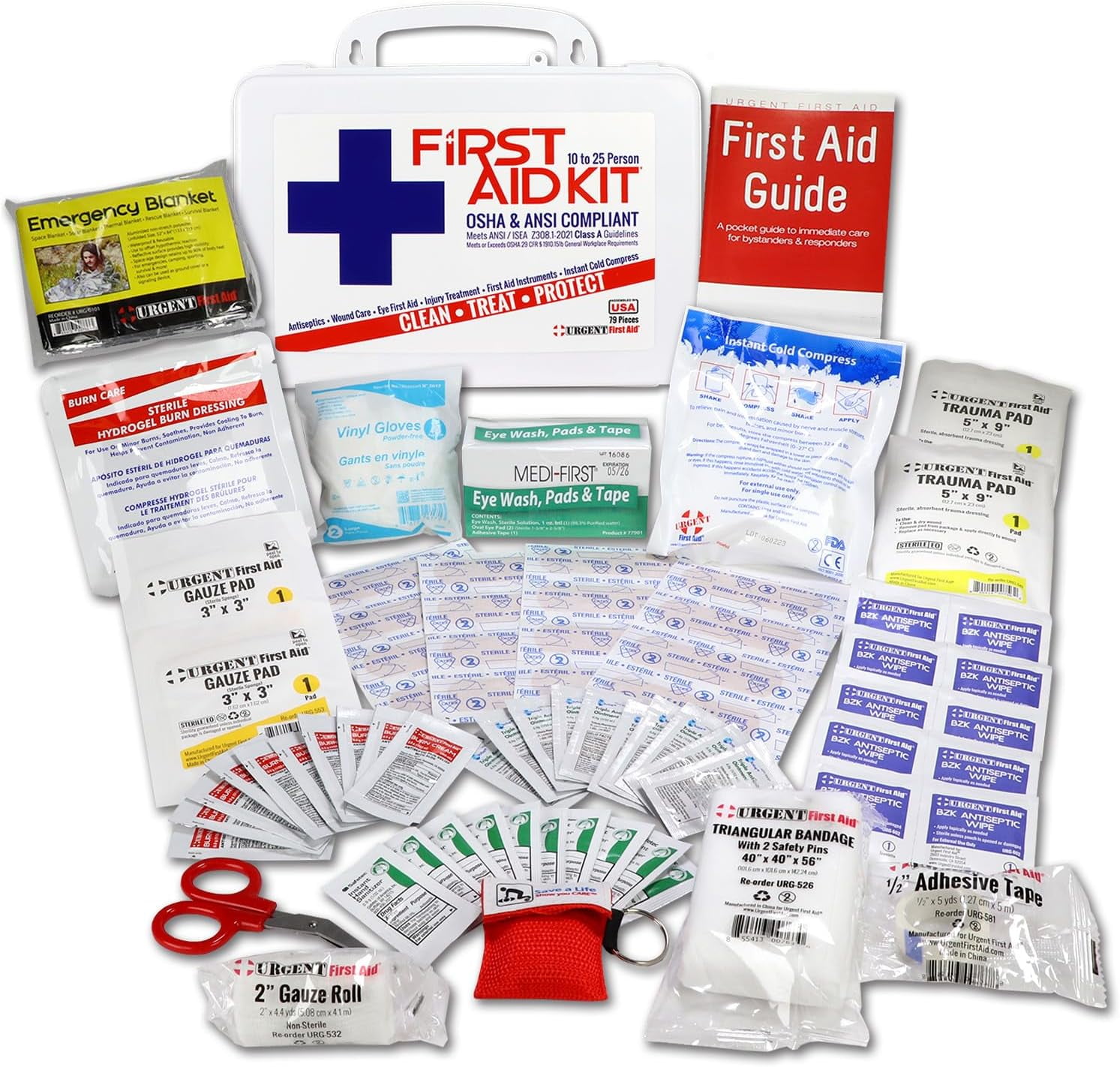 OSHA & ANSI First Aid Kit, 25 Person, 79 Pieces, Indoor/Outdoor ...