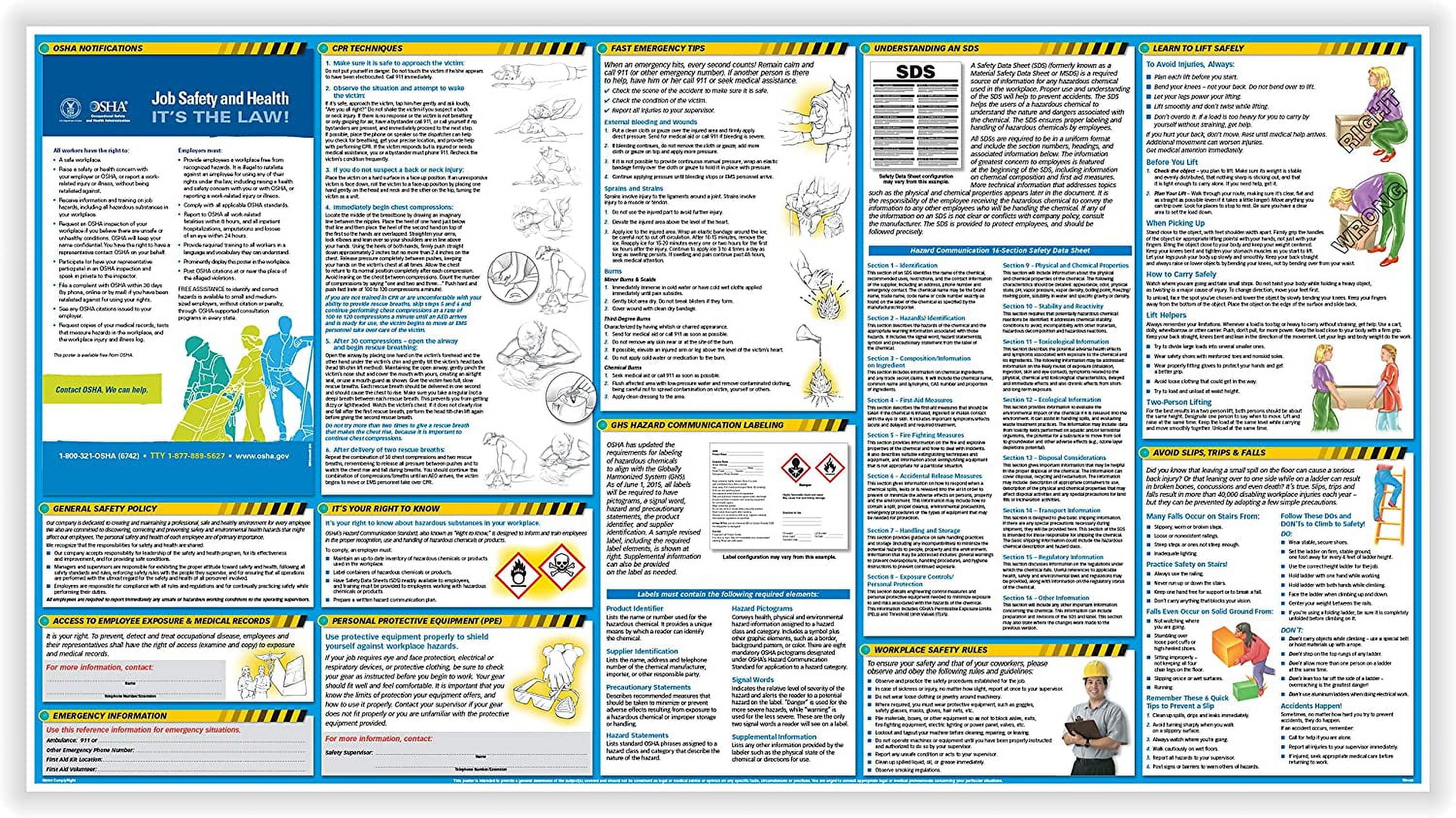 OSHA All-in-One-Safety Poster with GHS Updates- Employee Information ...