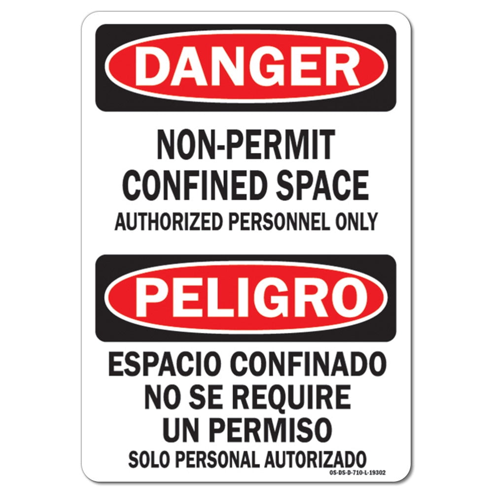 OSHA Danger Aluminum Sign - Confined Space None Permit Bilingual ...