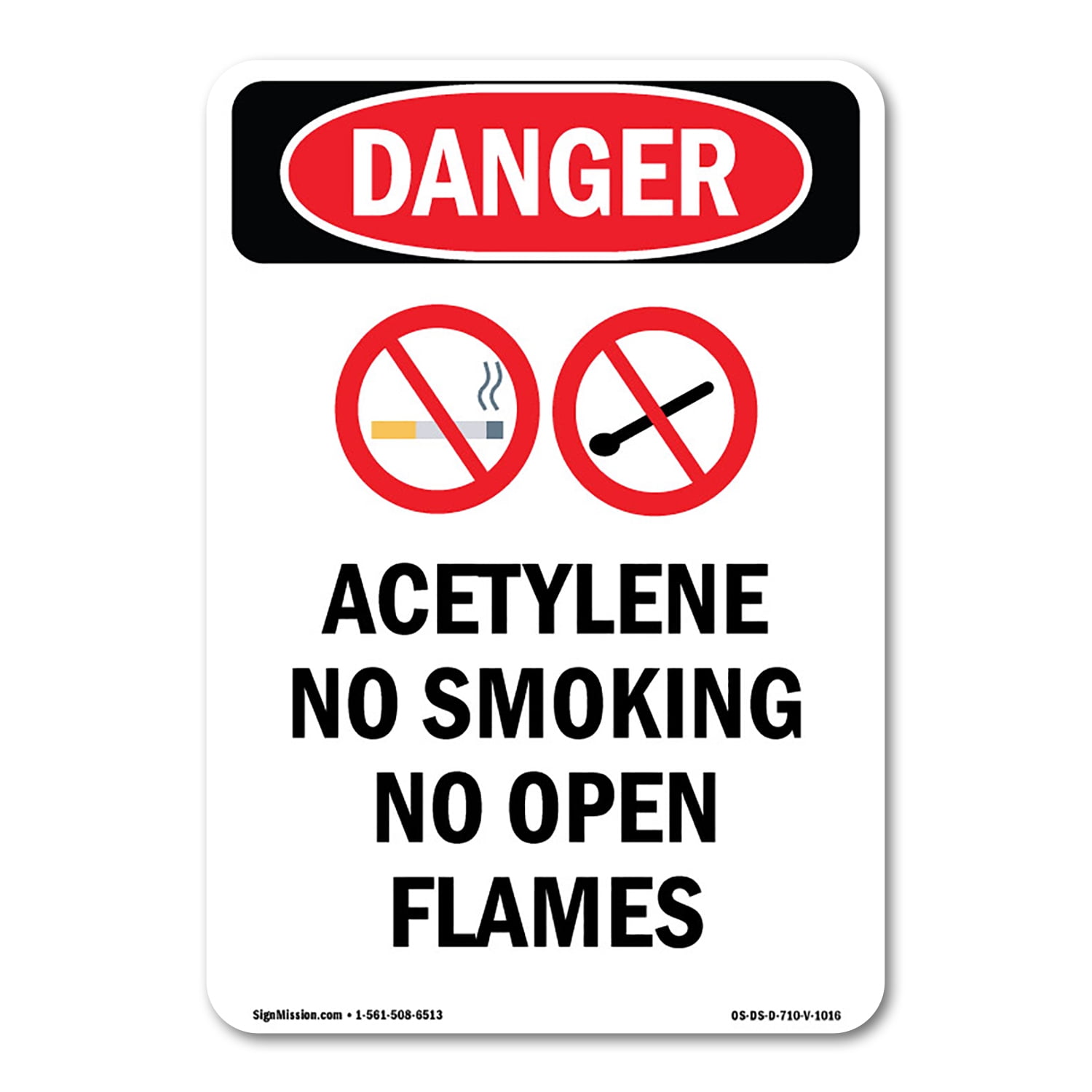OSHA Danger Sign - Acetylene No Smoking | Plastic Sign | Protect Your ...