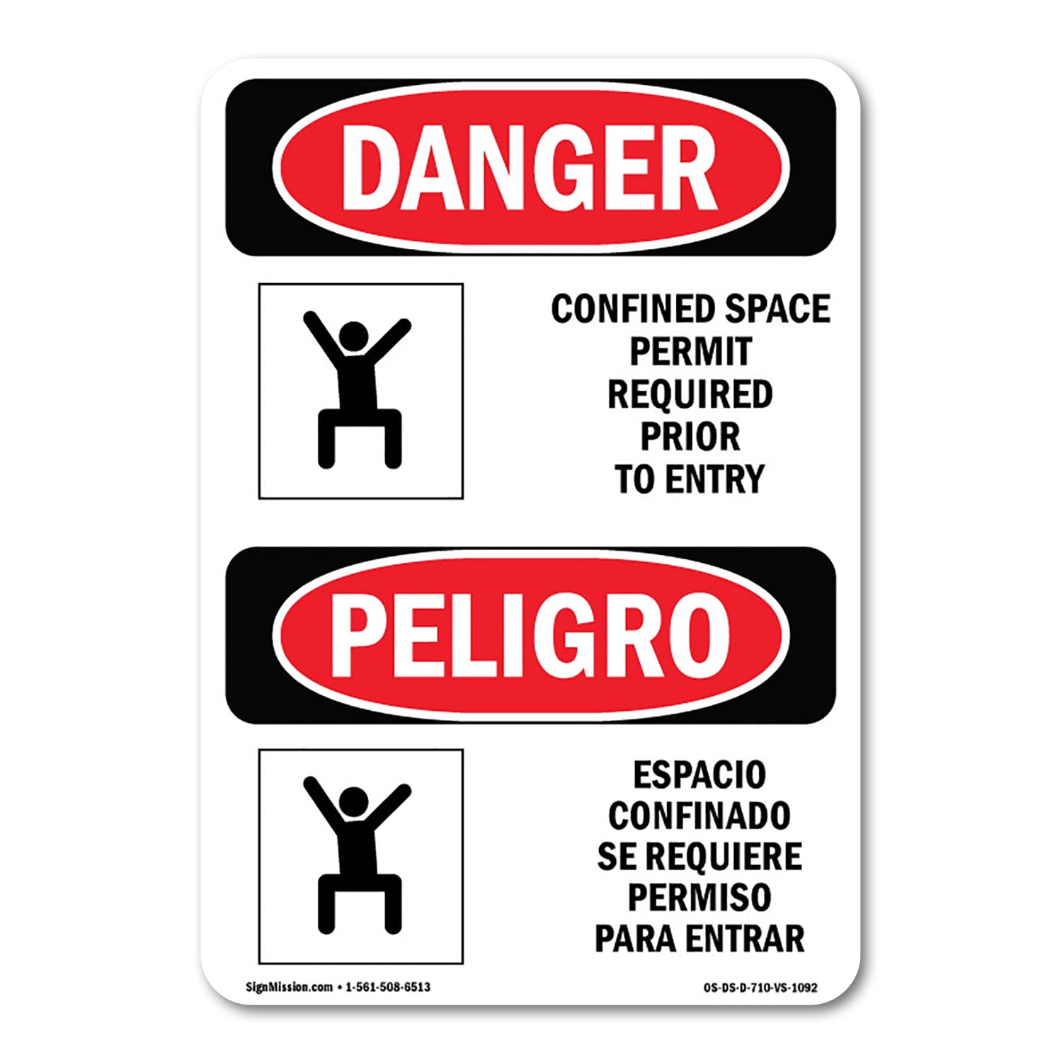 OSHA Danger Sign - Confined Space Permit Required Bilingual | Plastic ...
