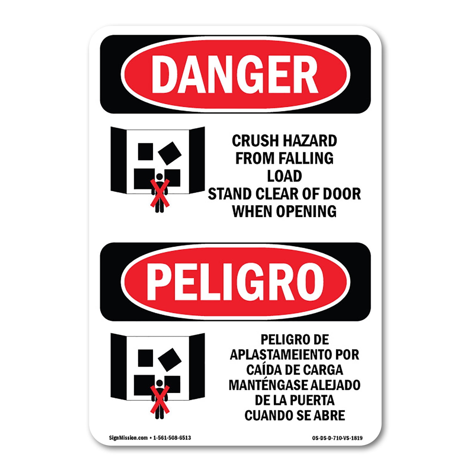OSHA Danger Sign - Crush Hazard From Falling Load Bilingual | Plastic ...