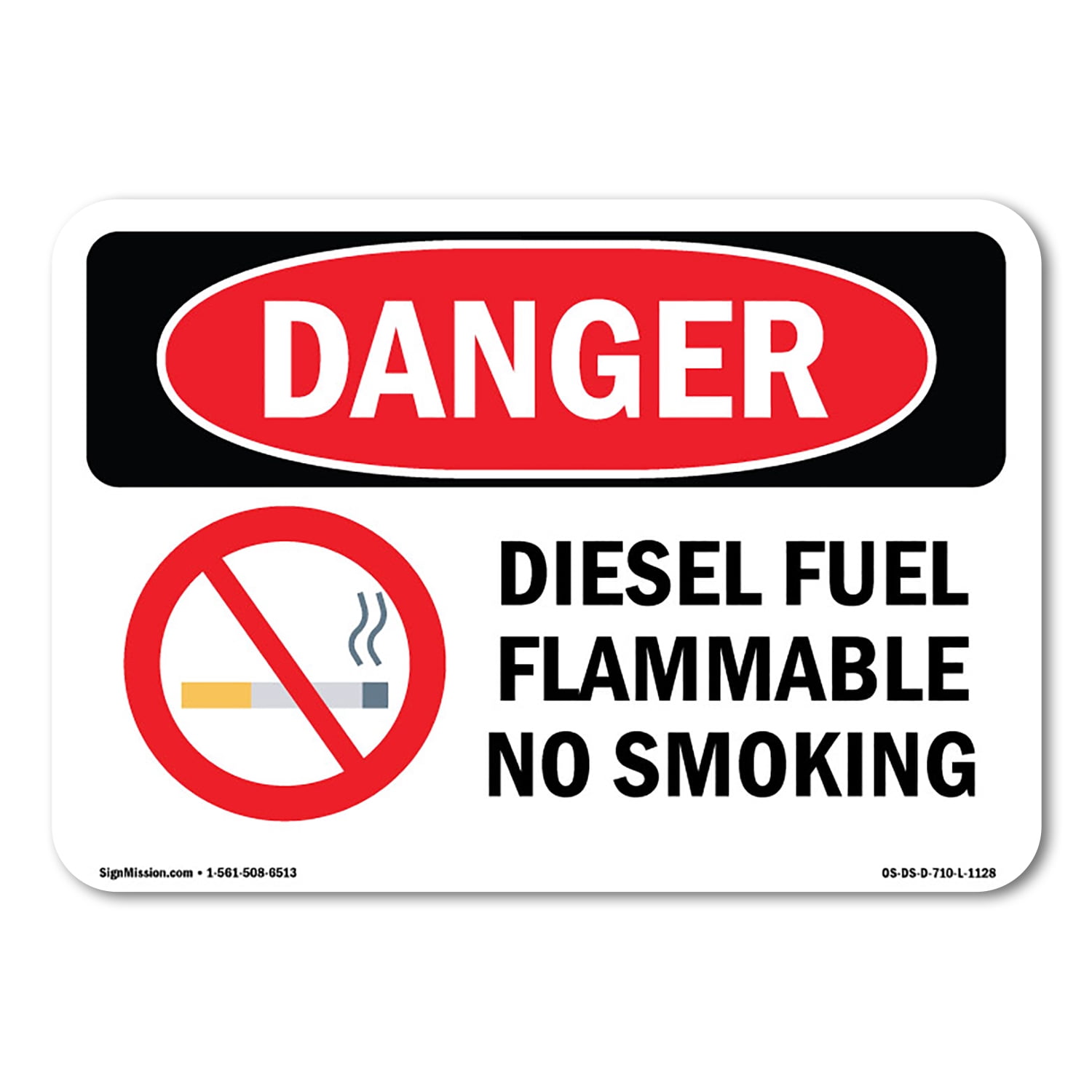 OSHA Danger Sign - Diesel Fuel Flammable No Smoking | Decal | Protect ...