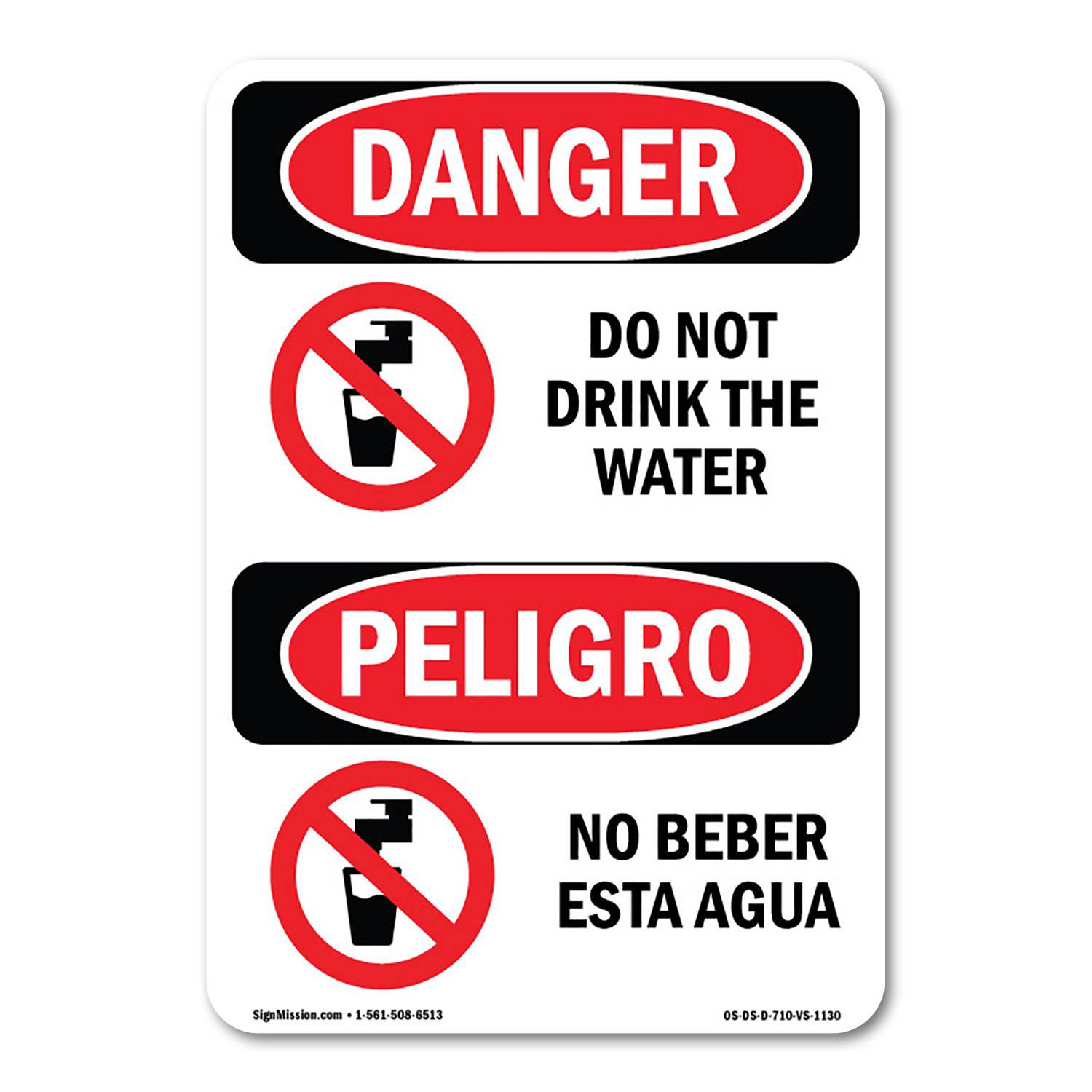 OSHA Danger Sign - Do Not Drink The Water Bilingual | Decal | Protect ...