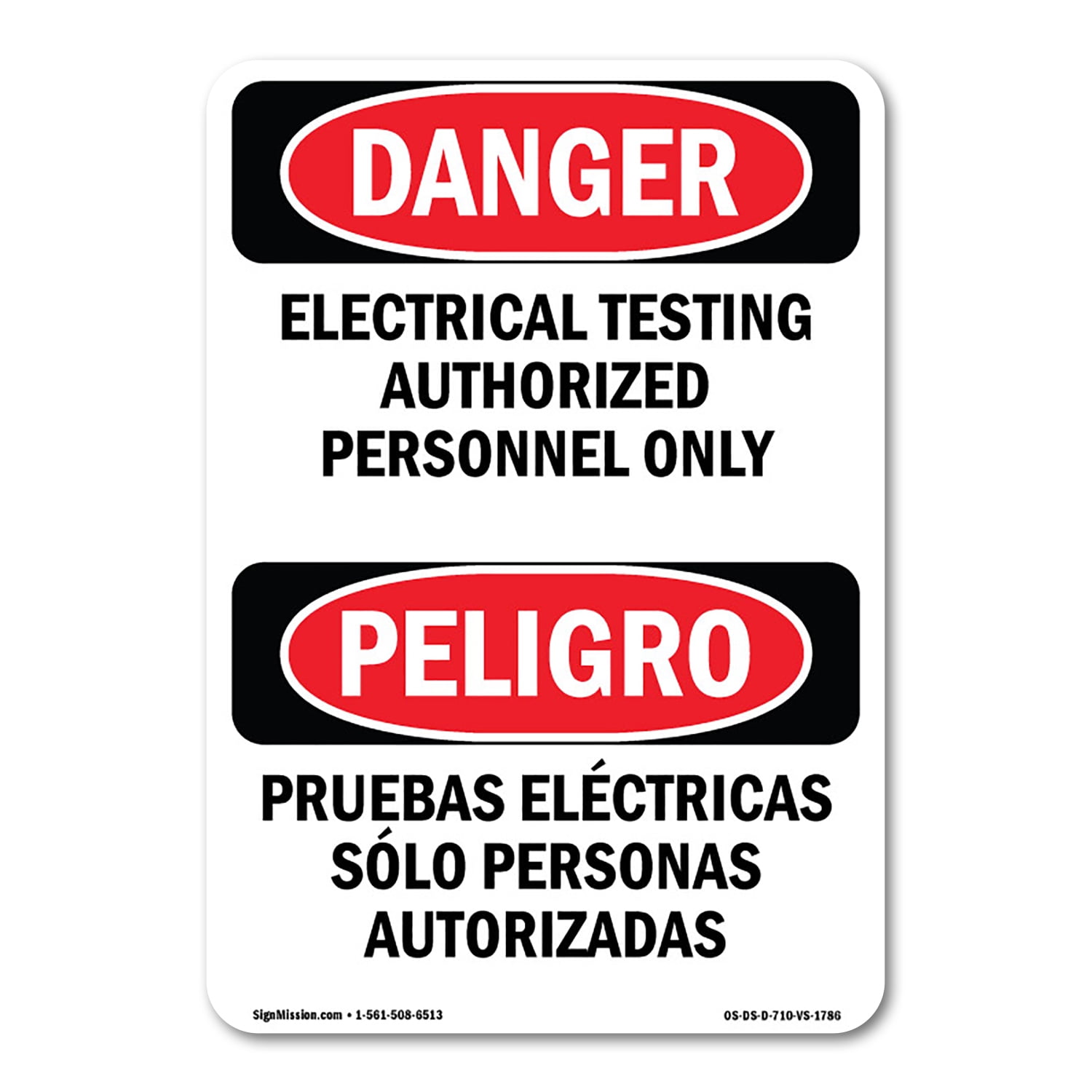 OSHA Danger Sign - Electrical Testing Bilingual | Plastic Sign ...