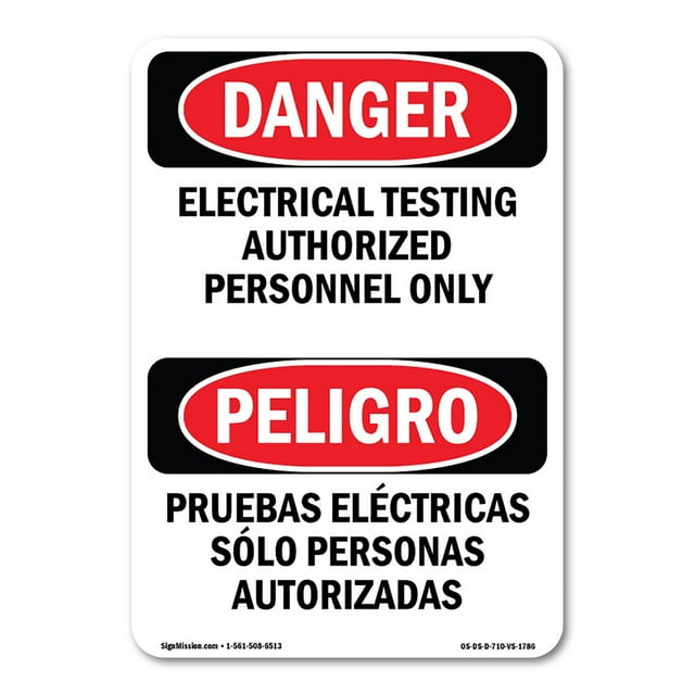 OSHA Danger Sign - Electrical Testing Bilingual | Plastic Sign ...