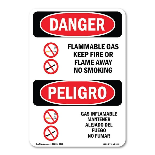 OSHA Danger Sign - Flammable Gas Keep Fire Away Bilingual | Decal ...