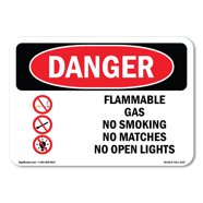 SignMission 12 x 18 in. OSHA Warning Sign - Flammable Gas No Smoking No ...