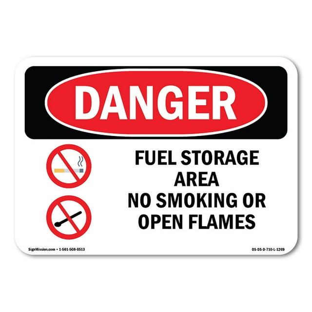 OSHA Danger Sign - Fuel Storage Area No Smoking Or Open Flames | Decal ...
