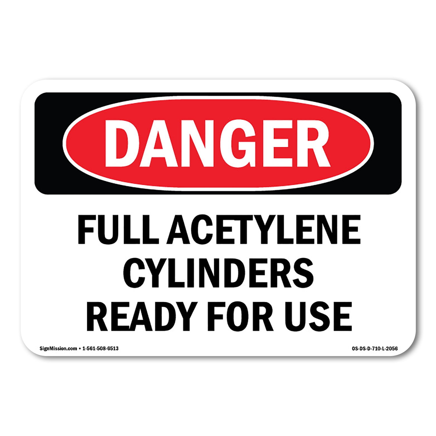 OSHA Danger Sign - Full Acetylene Cylinders Ready For Use | Plastic ...