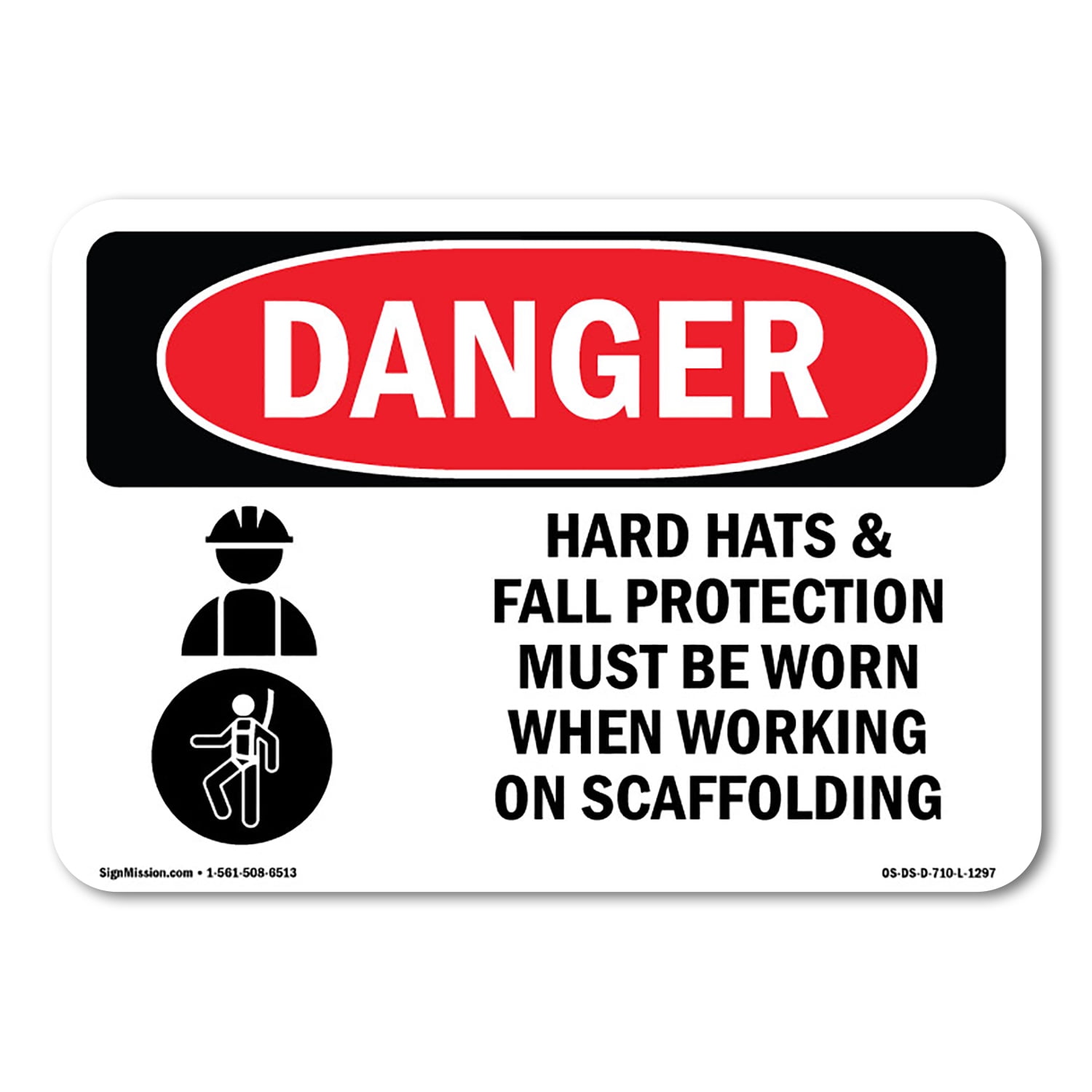 OSHA Danger Sign - Hard Hats Fall Protection Worn Scaffolding | Decal ...