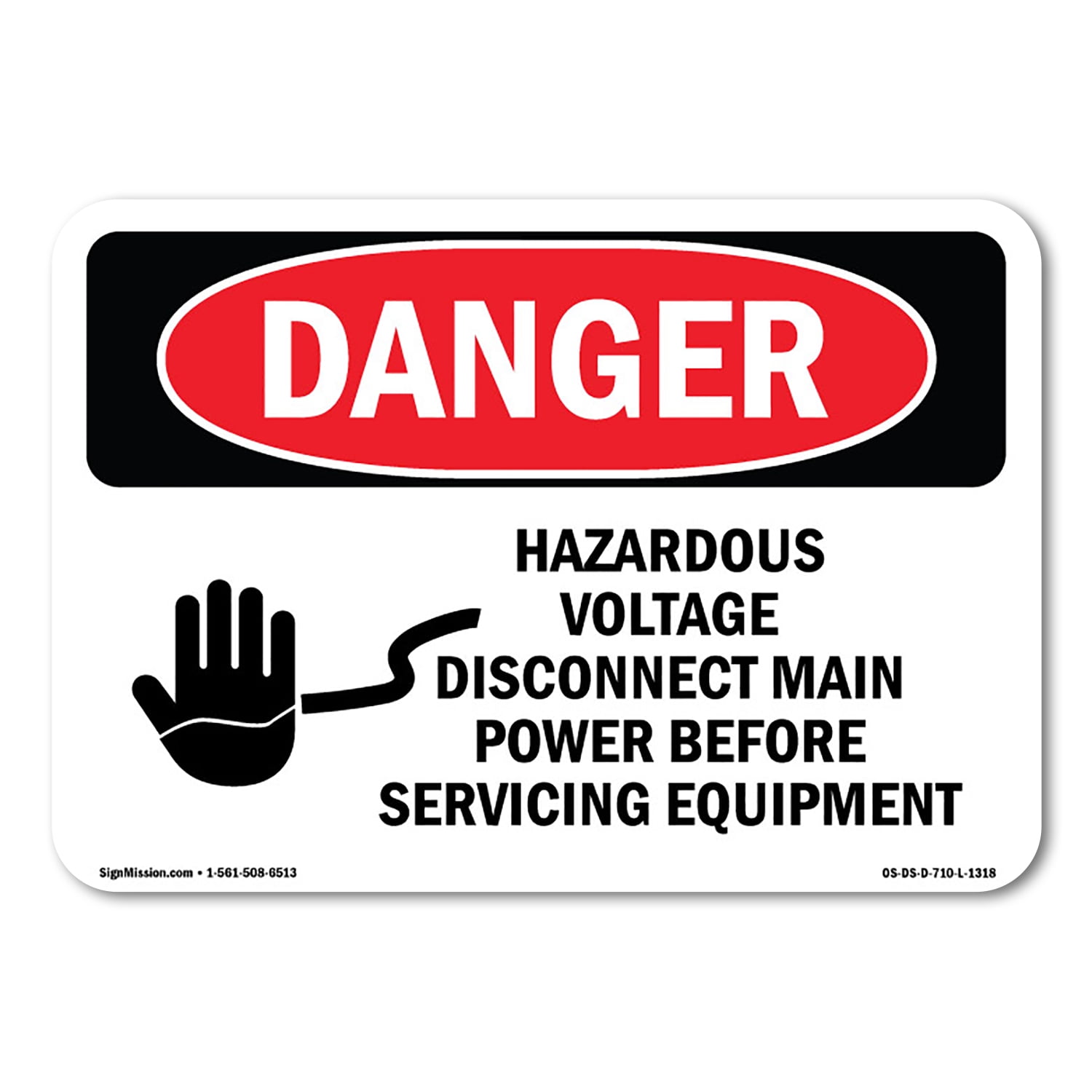 OSHA Danger Sign - Hazardous Voltage Disconnect Main Power | Decal ...