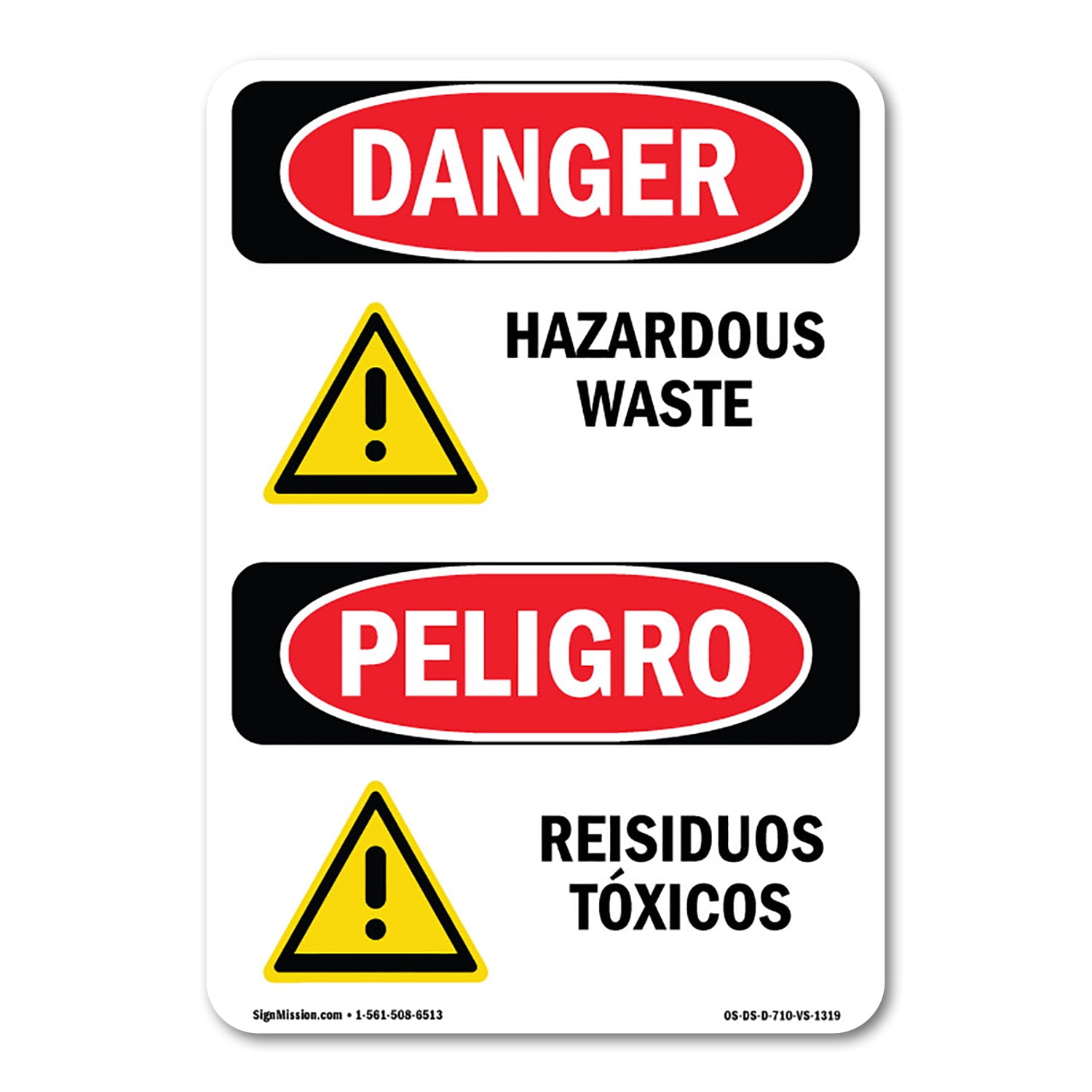 OSHA Danger Sign - Hazardous Waste Bilingual | Decal | Protect Your ...