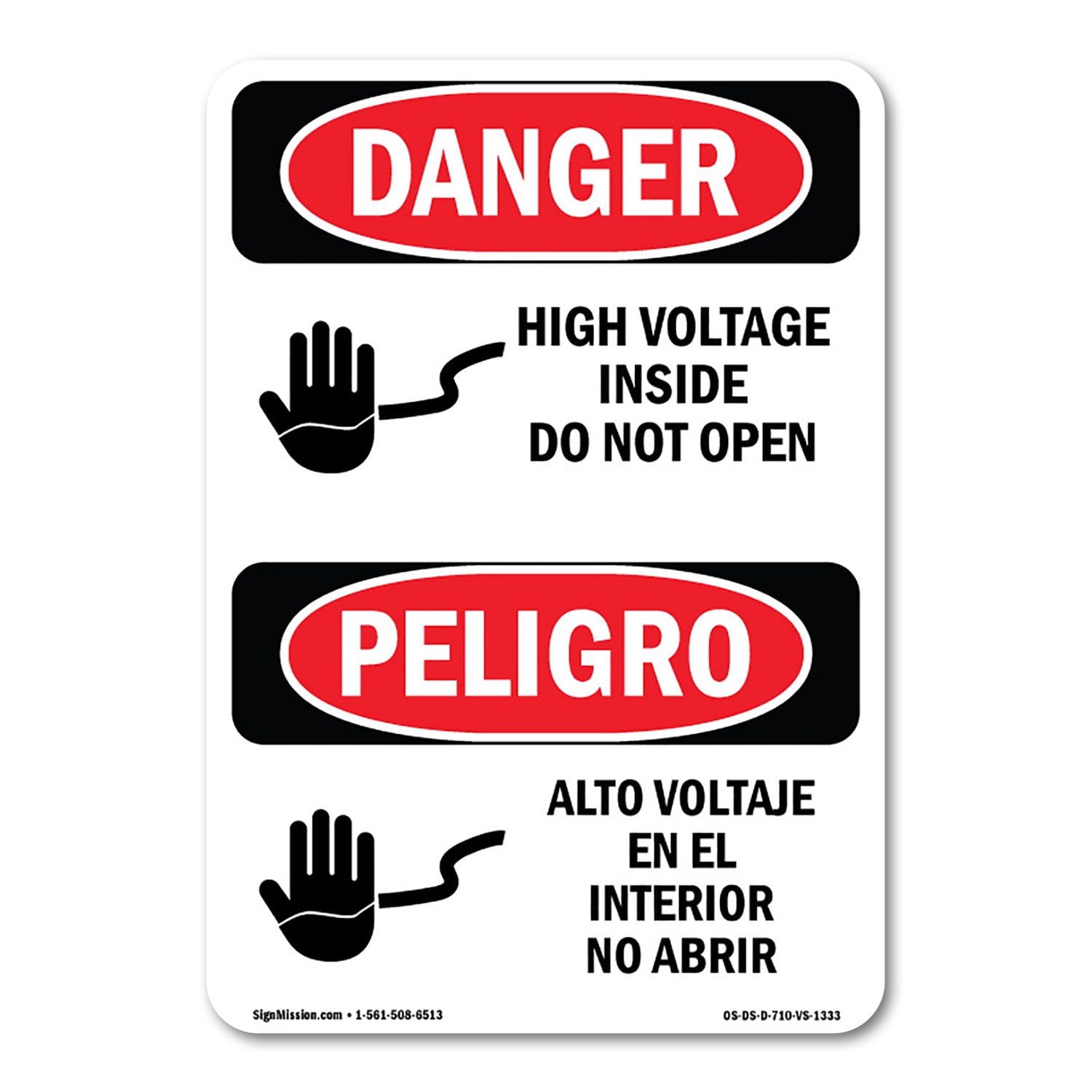 OSHA Danger Sign - High Voltage Inside Do Not Open Bilingual | Plastic ...