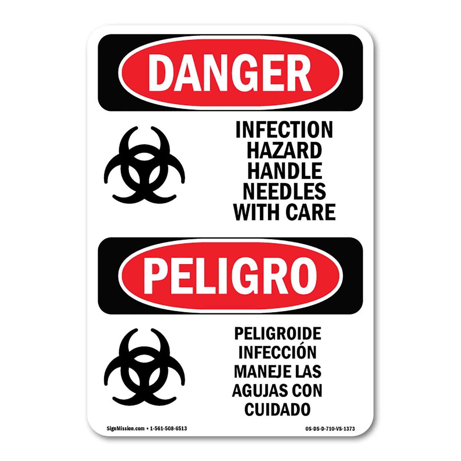 OSHA Danger Sign - Infection Hazard Handle Needles Bilingual | Decal ...