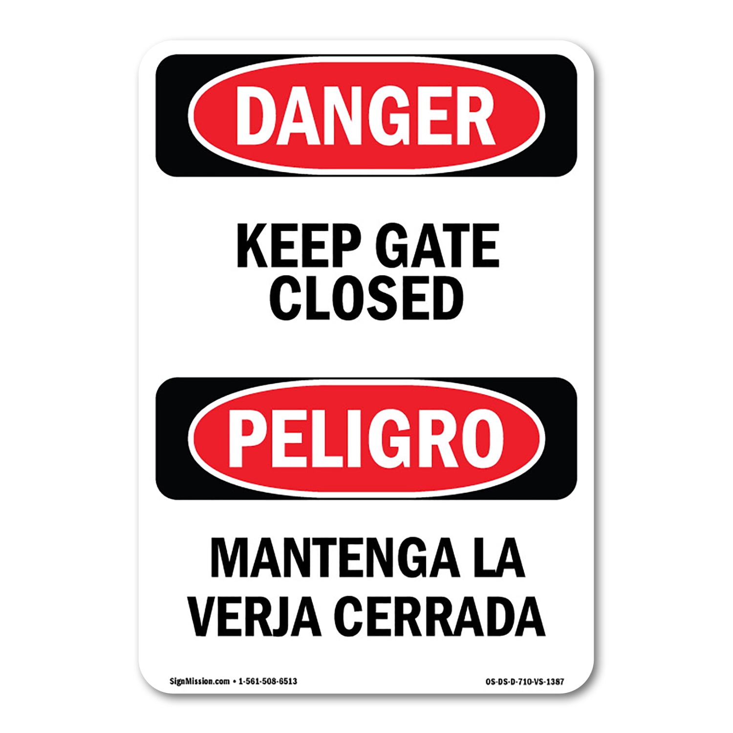 OSHA Danger Sign - Keep Gate Closed Bilingual | Decal | Protect Your ...