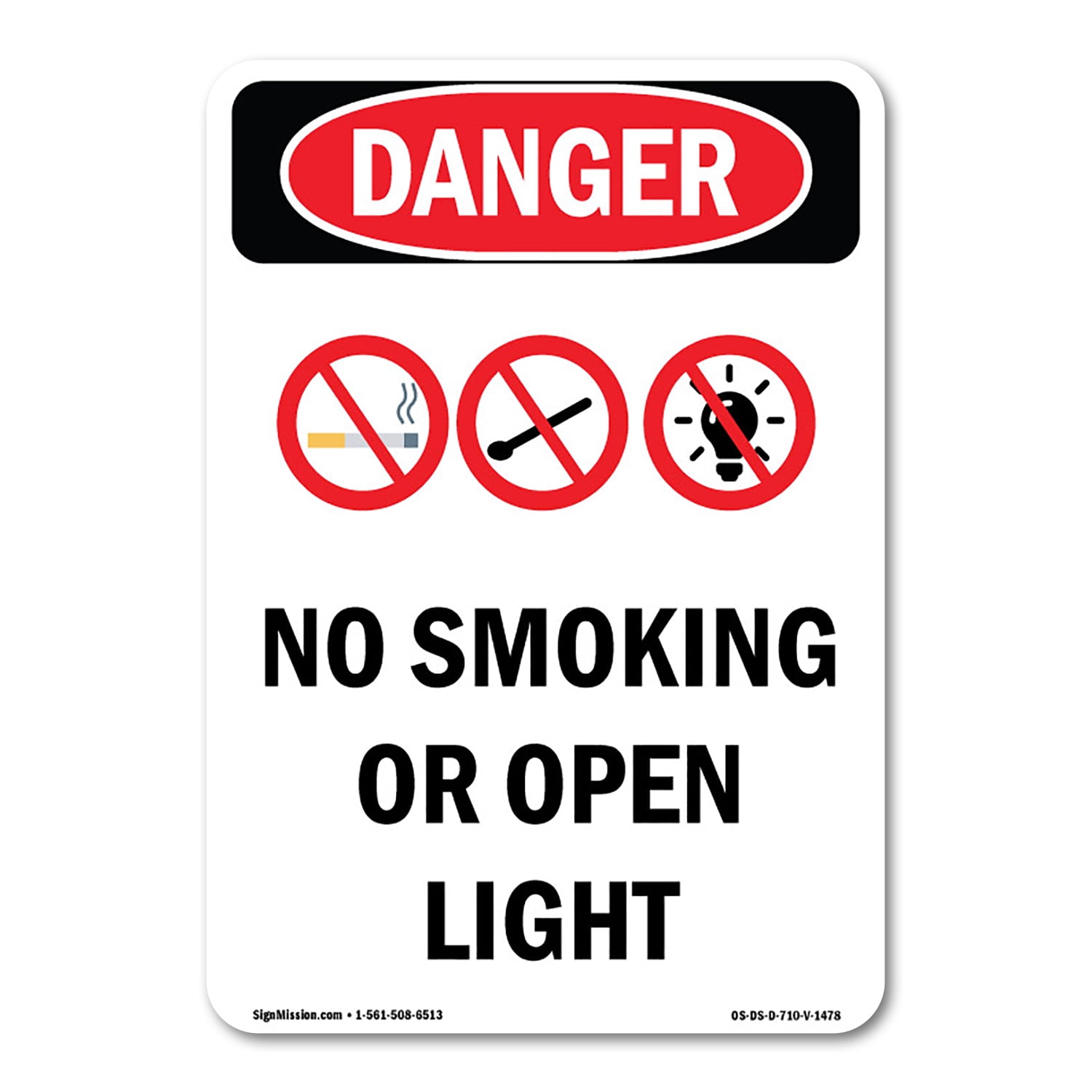 OSHA Danger Sign - No Smoking Or Open Lights | Decal | Protect Your ...
