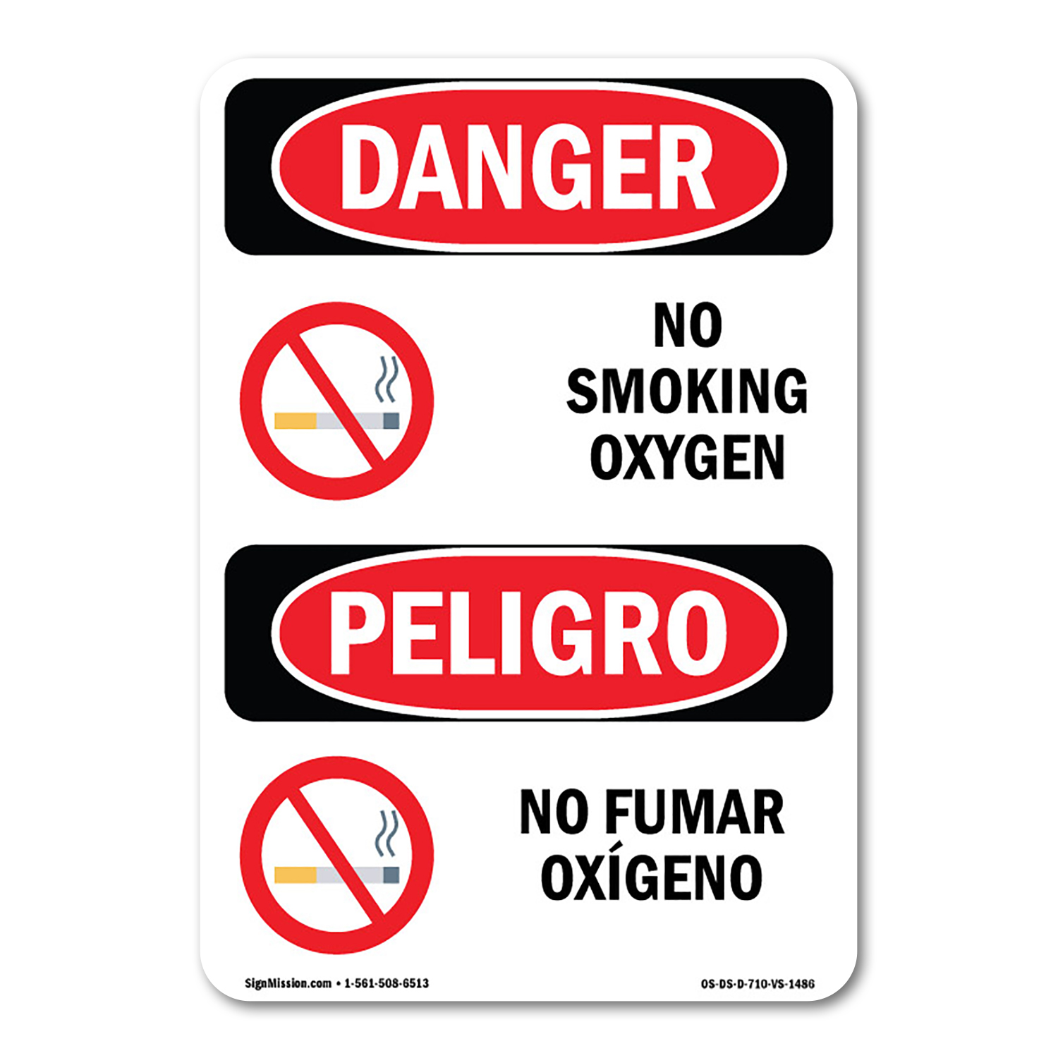 OSHA Danger Sign - No Smoking Oxygen Bilingual | Decal | Protect Your ...
