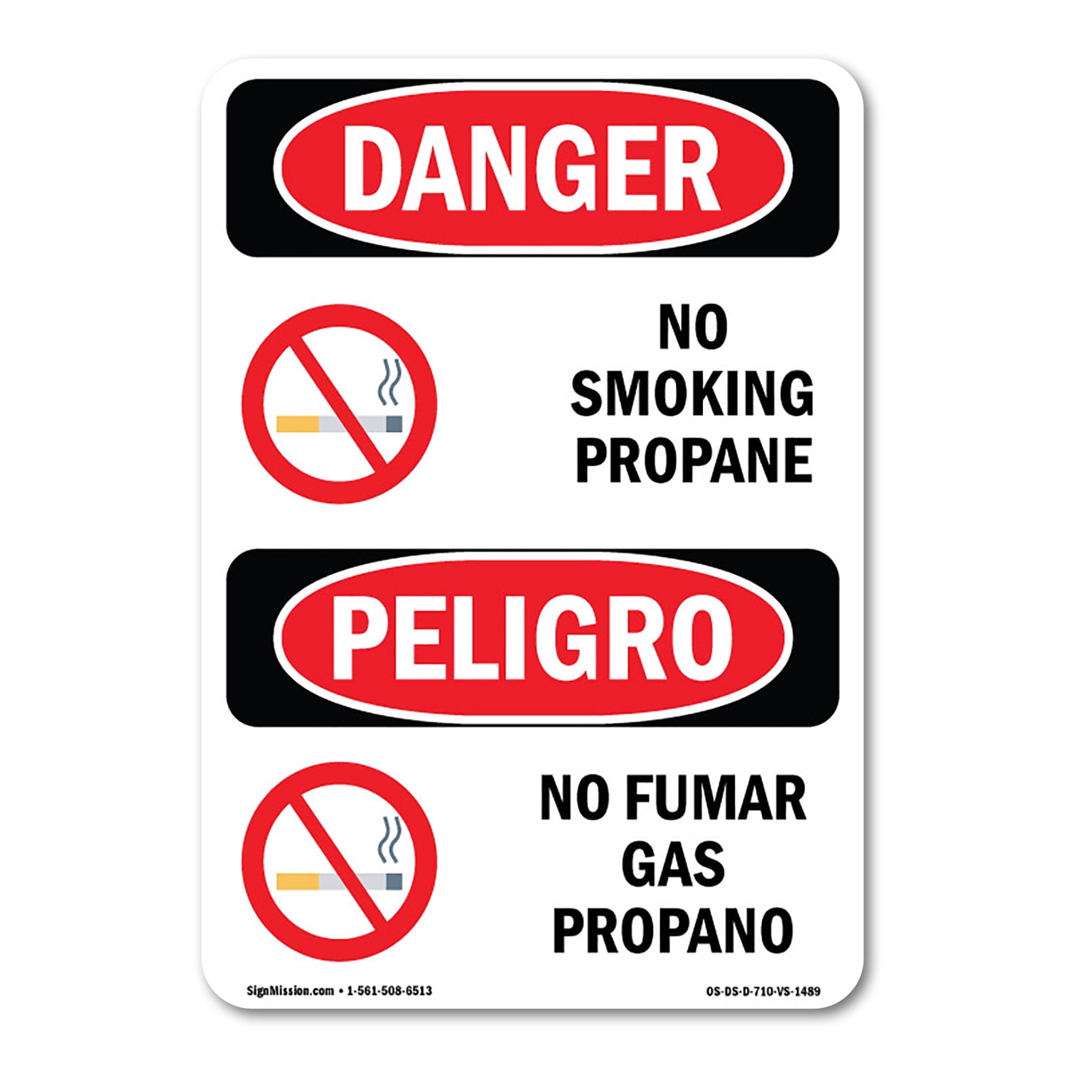 OSHA Danger Sign - No Smoking Propane Bilingual | Plastic Sign ...