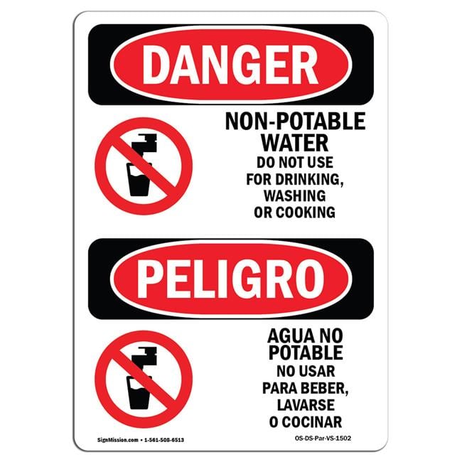 OSHA Danger Sign - Non-Potable Water No Drinking Bilingual - Walmart.com