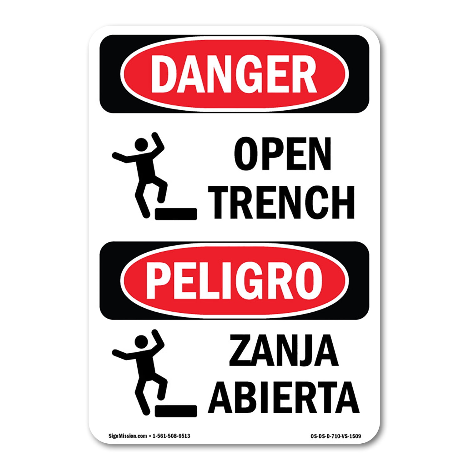 OSHA Danger Sign - Open Trench | Plastic Sign | Protect Your Business ...
