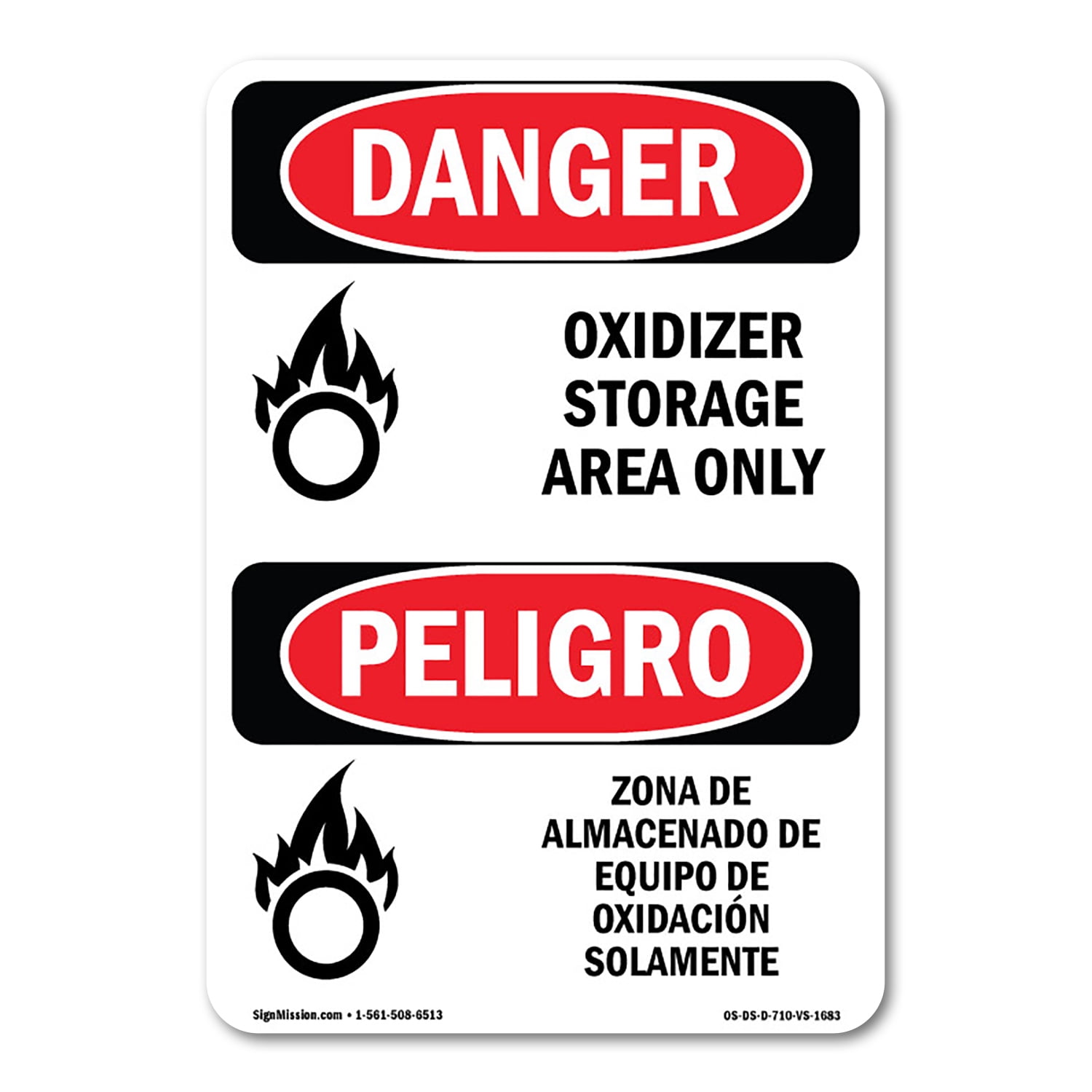 OSHA Danger Sign - Oxidizer Storage Area Only Bilingual | Plastic Sign ...