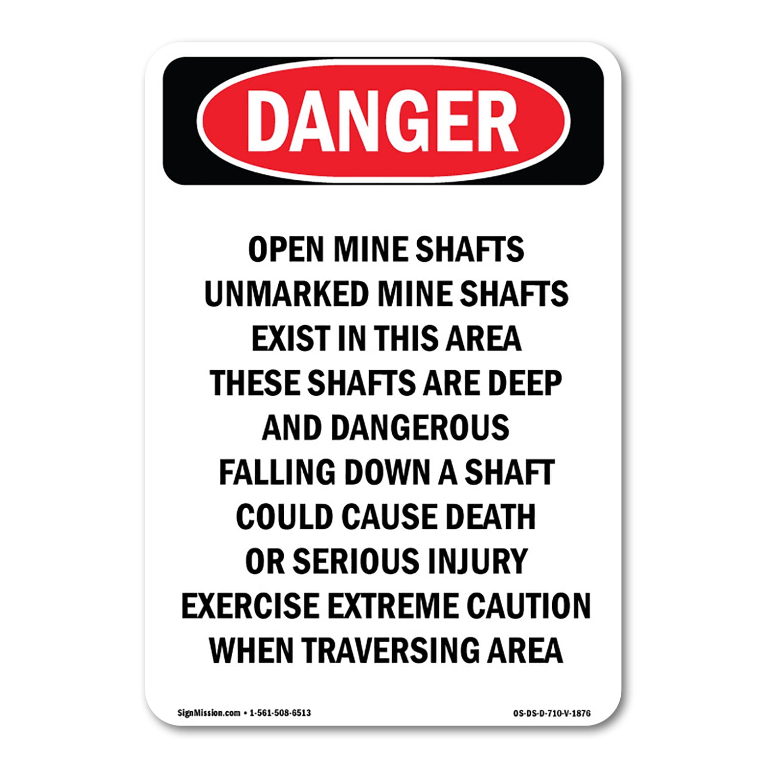 OSHA Danger Sign - Portrait Open Mine Shafts Unmarked | Plastic Sign ...