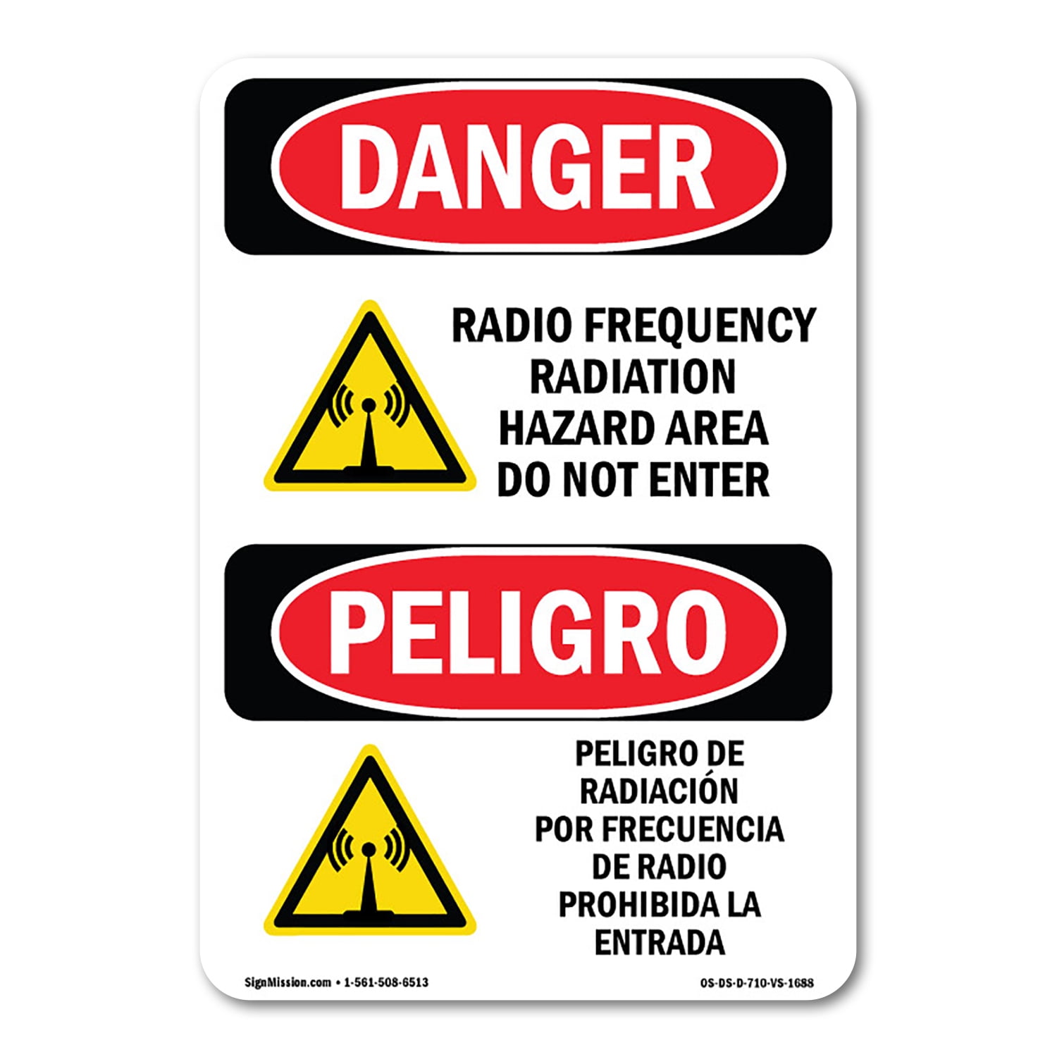 OSHA Danger Sign - Radio Frequency Radiation Hazard Area | Plastic Sign ...