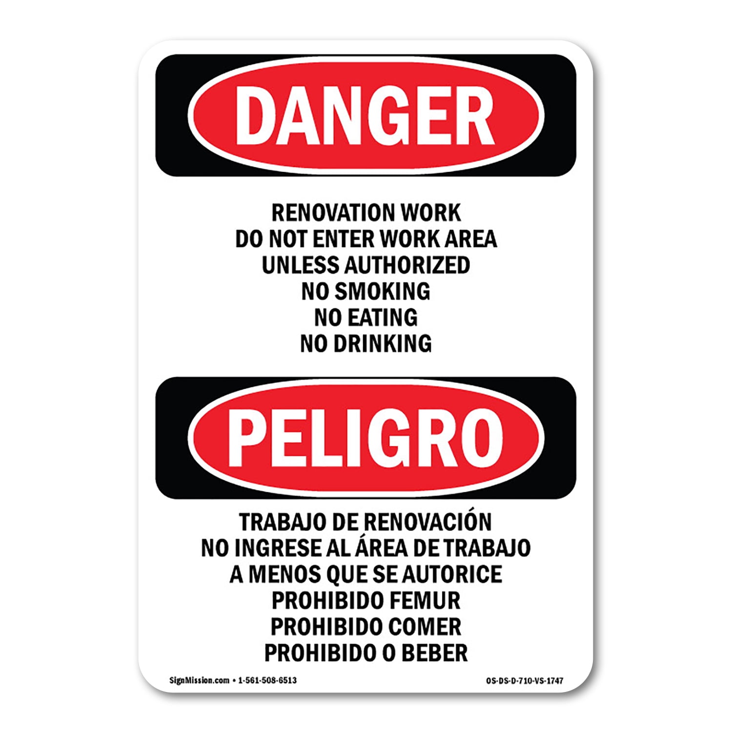 OSHA Danger Sign - Renovation Work Do Not Enter Work Area | Plastic ...