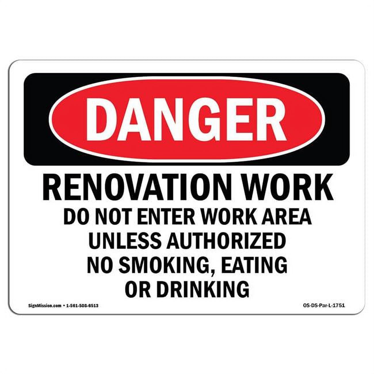 OSHA Danger Sign - Renovation Work Do Not Enter Work Area - Walmart.com