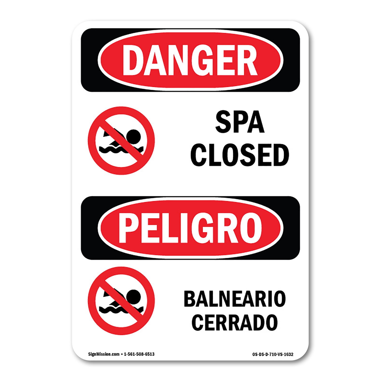 OSHA Danger Sign - Spa Closed With Symbol Bilingual | Plastic Sign ...