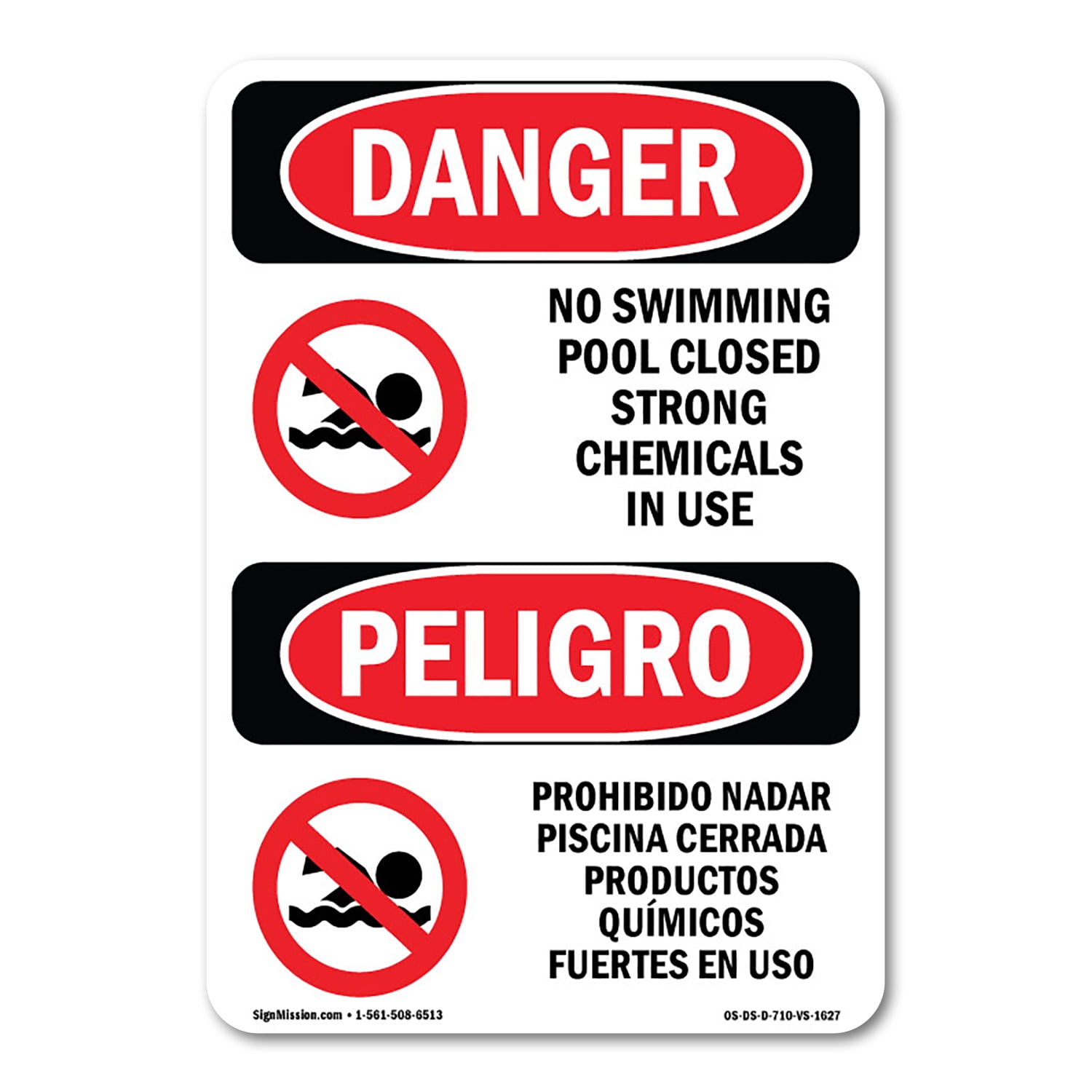 OSHA Danger Sign - No Swimming Pool Closed Chemicals Bilingual ...