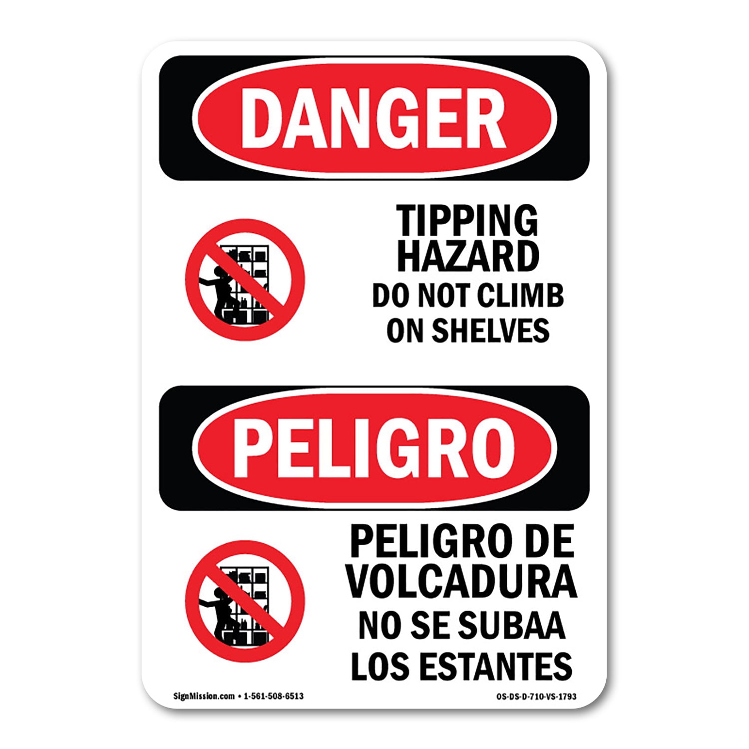 OSHA Danger Sign - Tipping Hazard Do Not Climb Bilingual | Decal ...