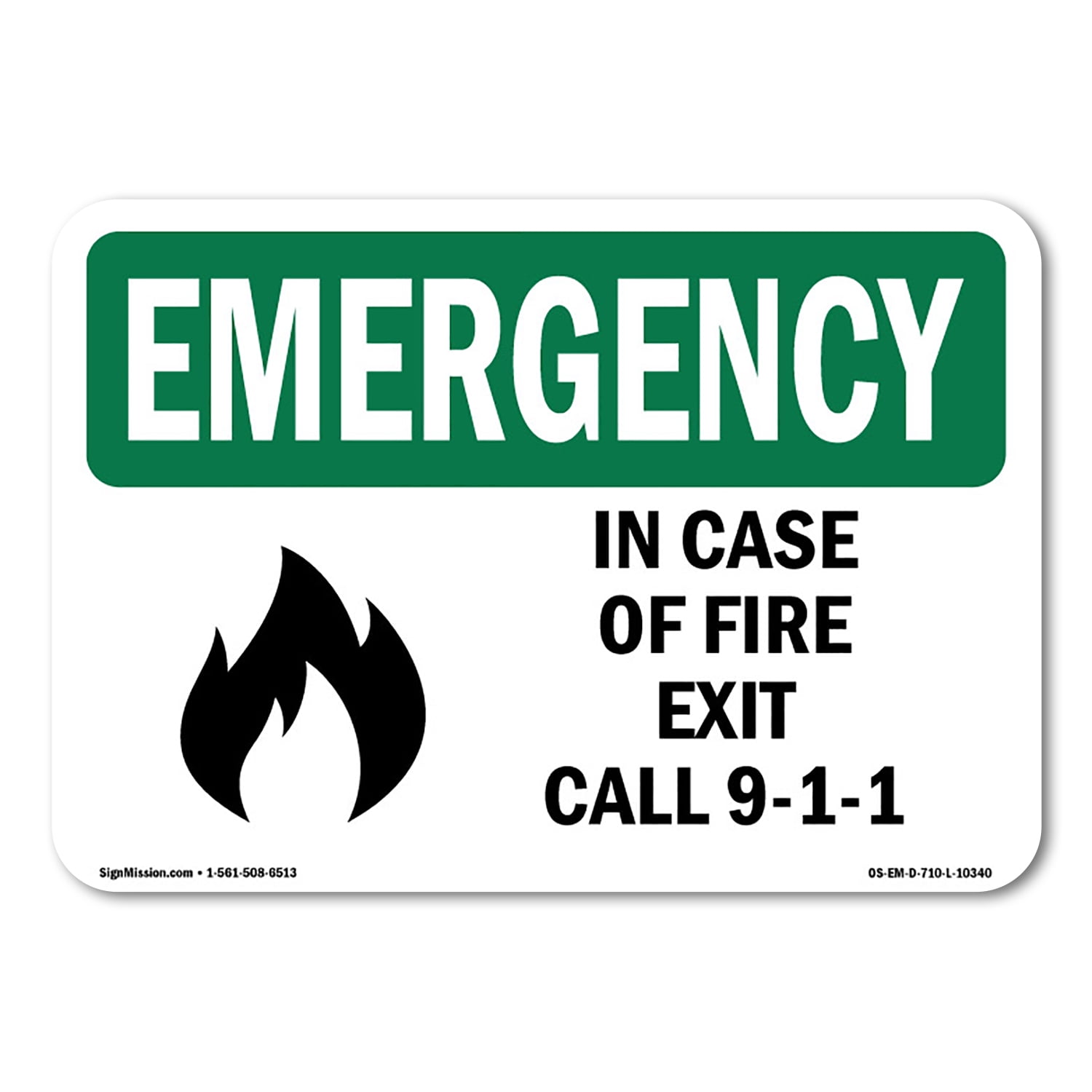 OSHA EMERGENCY Sign - In Case Of Fire Exit Call 9-1-1 | Plastic Sign ...