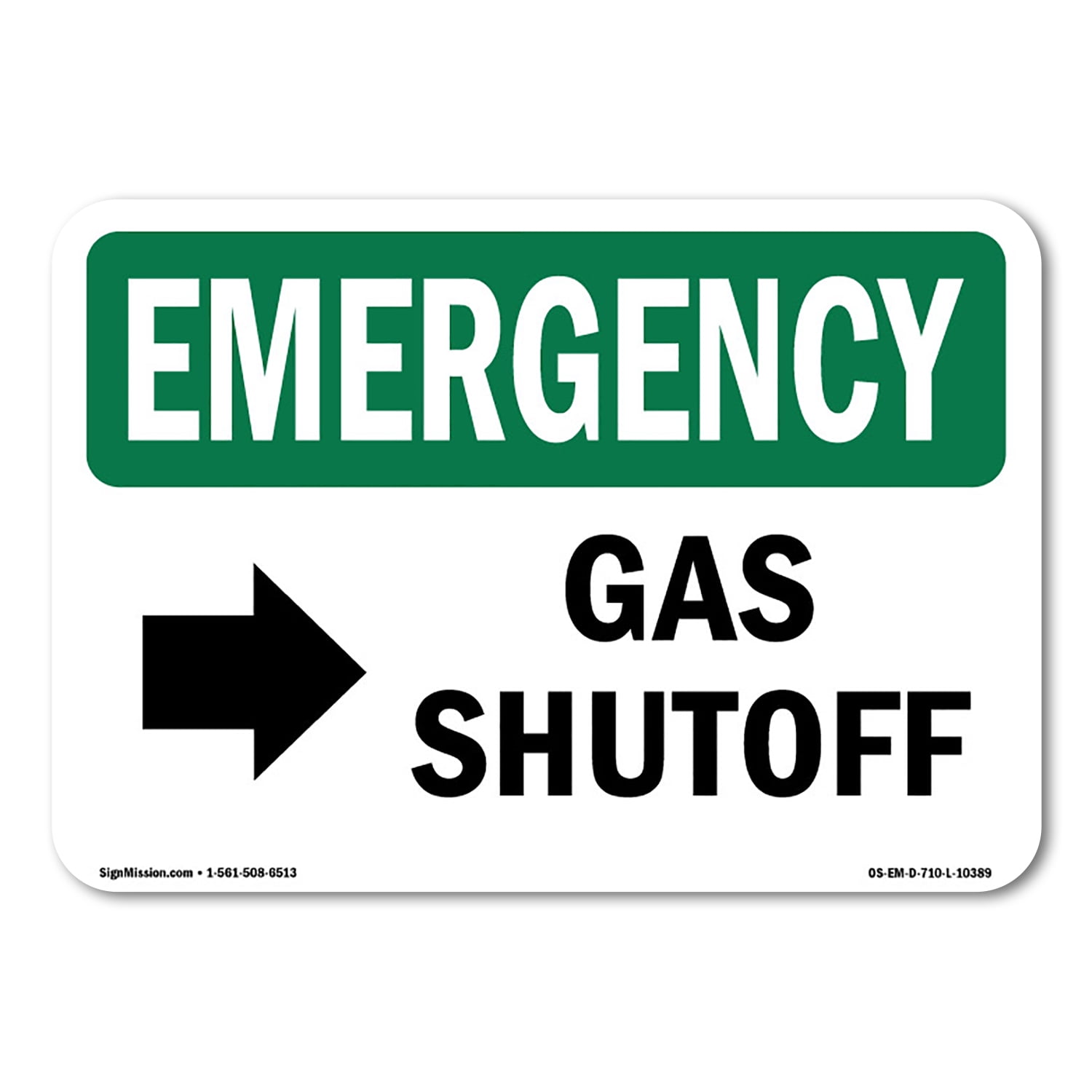 OSHA EMERGENCY Sign - Gas Shutoff [Right Arrow] With Symbol | Plastic ...