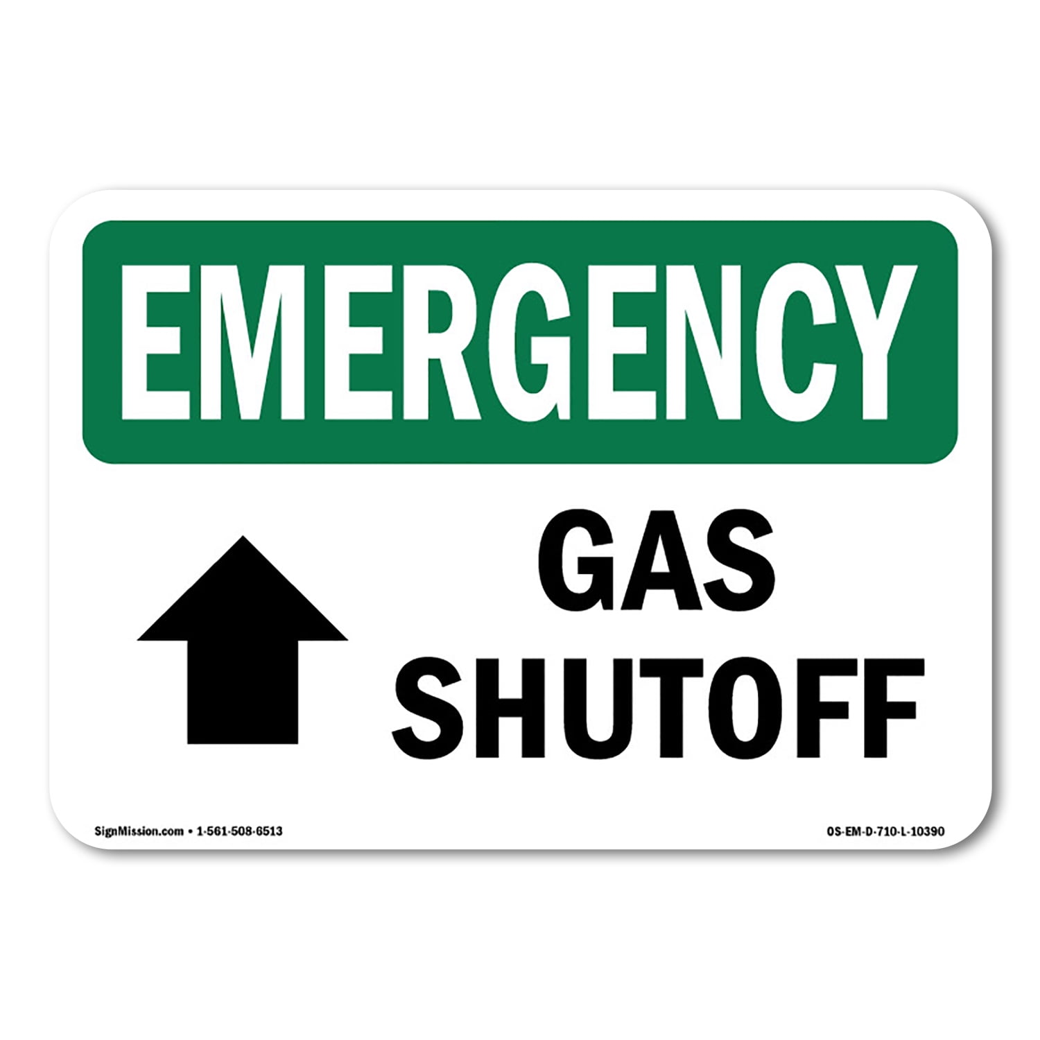 OSHA EMERGENCY Sign - Gas Shutoff [Up Arrow] With Symbol | Plastic Sign ...